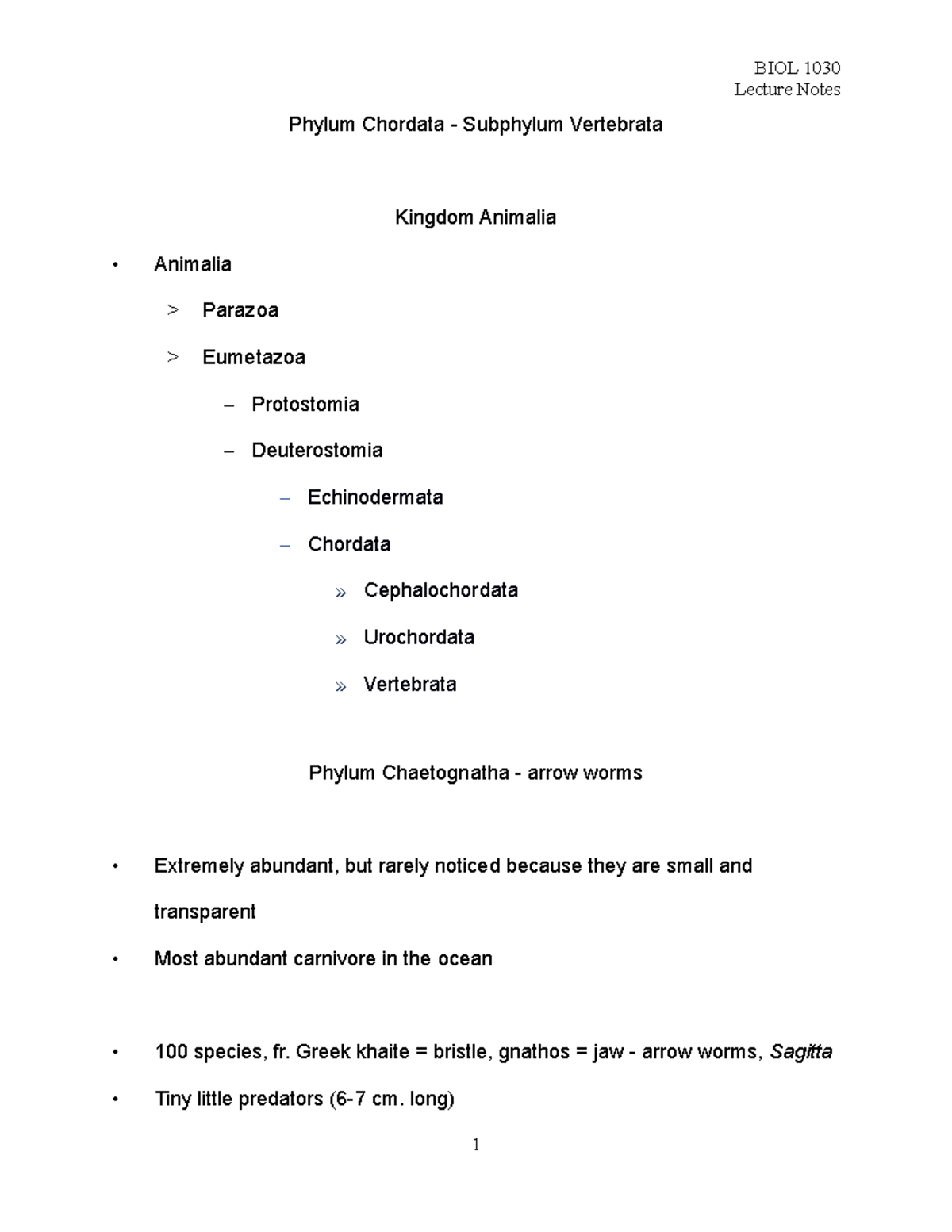 2021-BIOL-1030-Organismal-Biology-Lecture-Notes-Phylum Chordata-12A ...