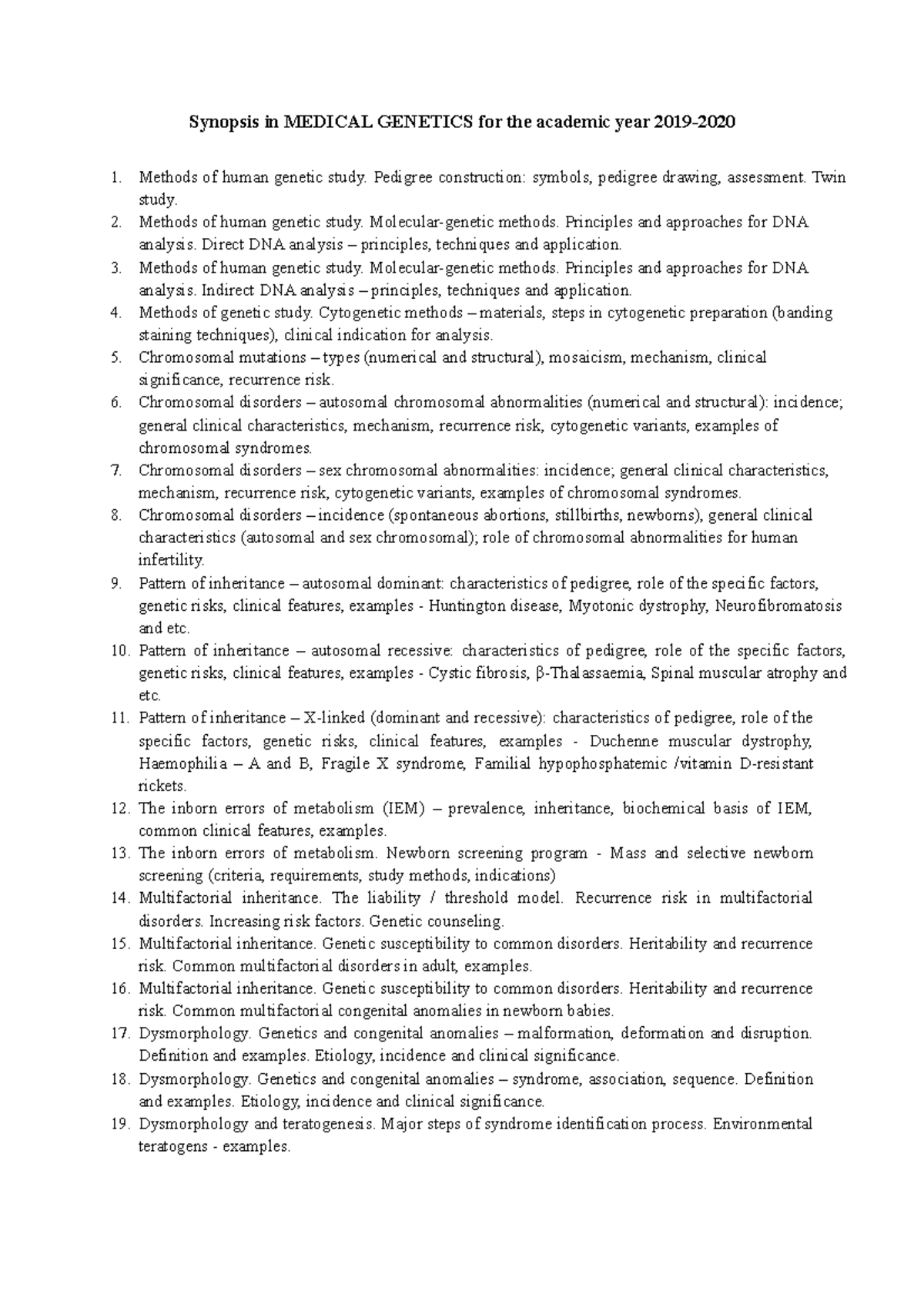 Synopsis Medical Genetics - Synopsis in MEDICAL GENETICS for the ...