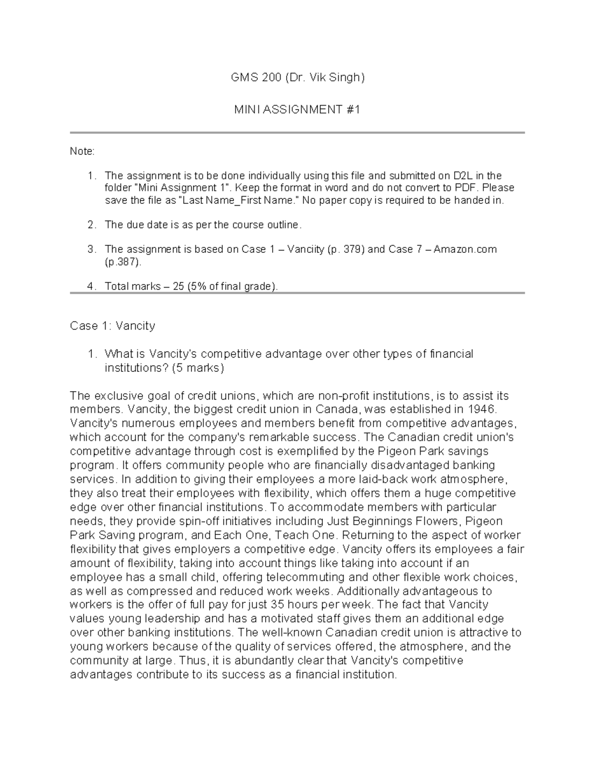 Mini Assignment 1 - GMS - GMS 200 (Dr. Vik Singh) MINI ASSIGNMENT Note ...