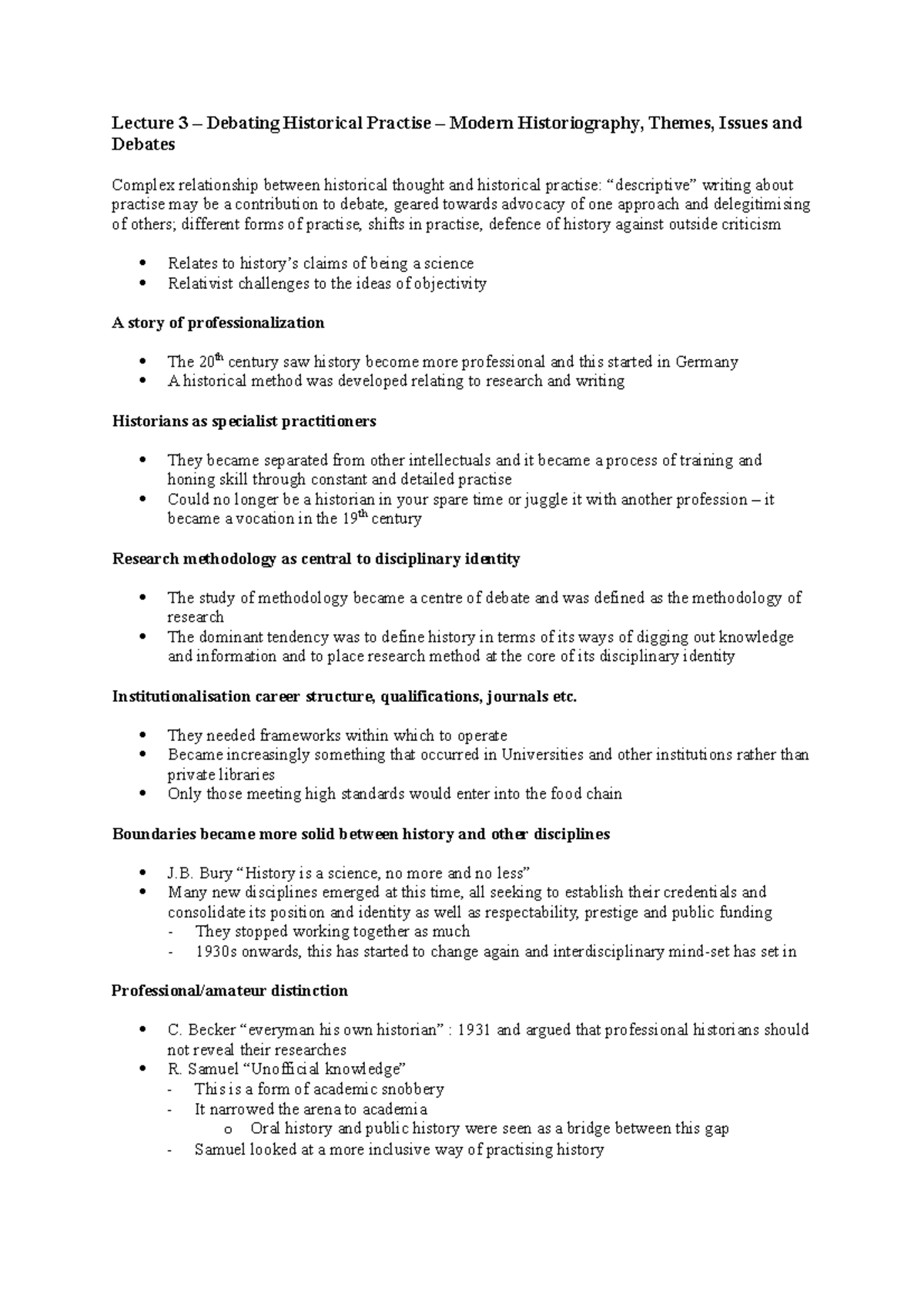 Lecture 3 – Debating Historical Practise – Modern Historiography ...