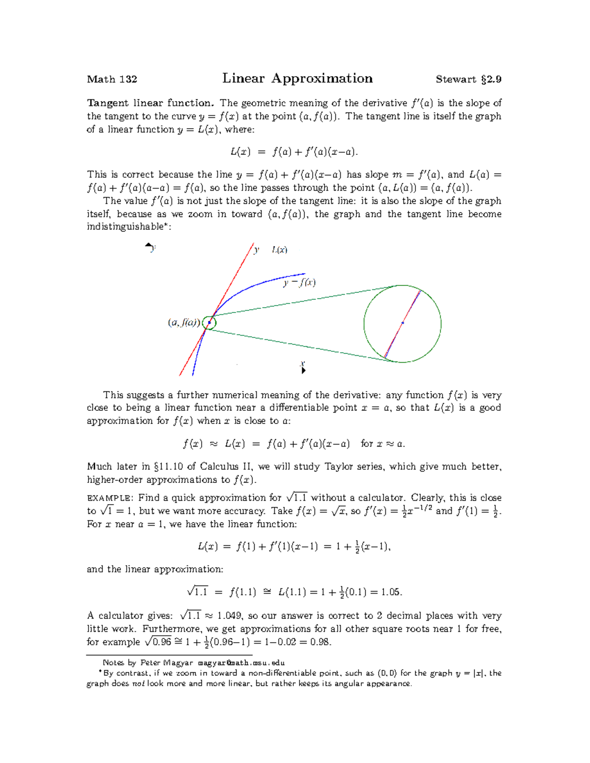 2 - Mathematics - Math 132 Linear Approximation Stewart §2. Tangent linear function. The ...