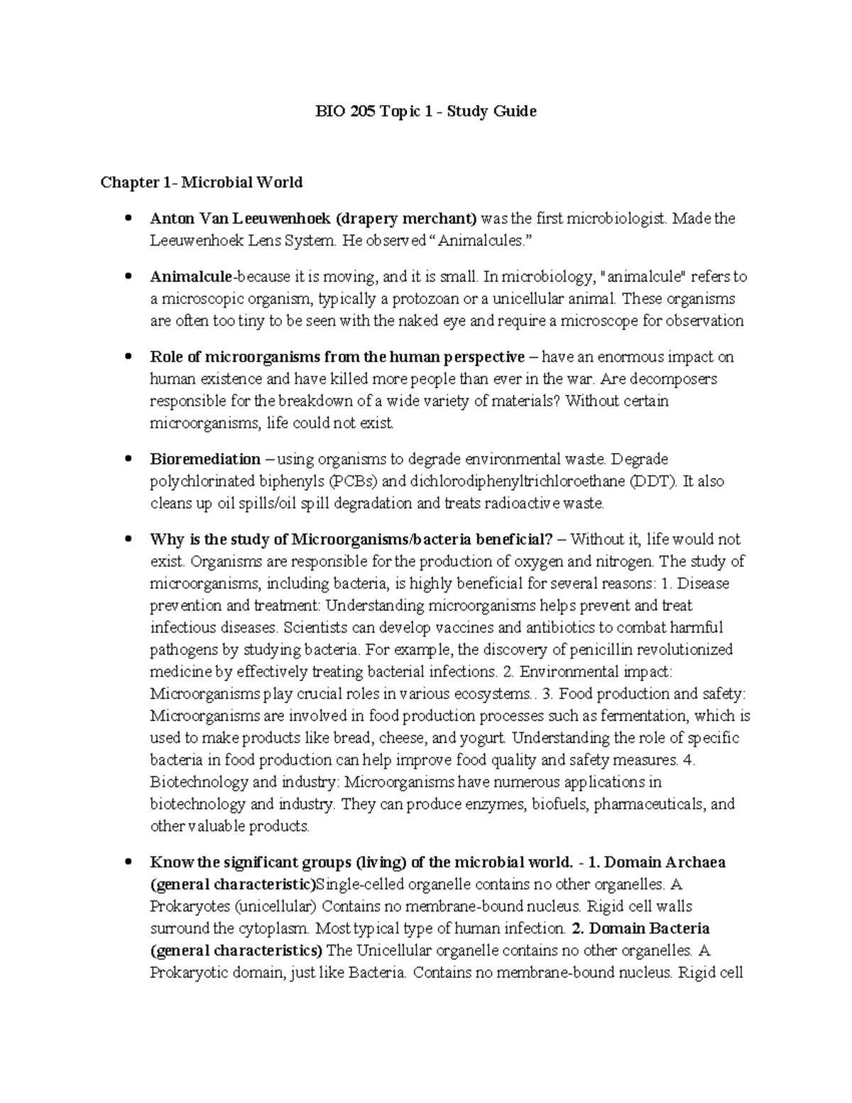 BIO 205 Quiz 1 - Study Guide - BIO 205 Topic 1 - Study Guide Chapter 1 ...