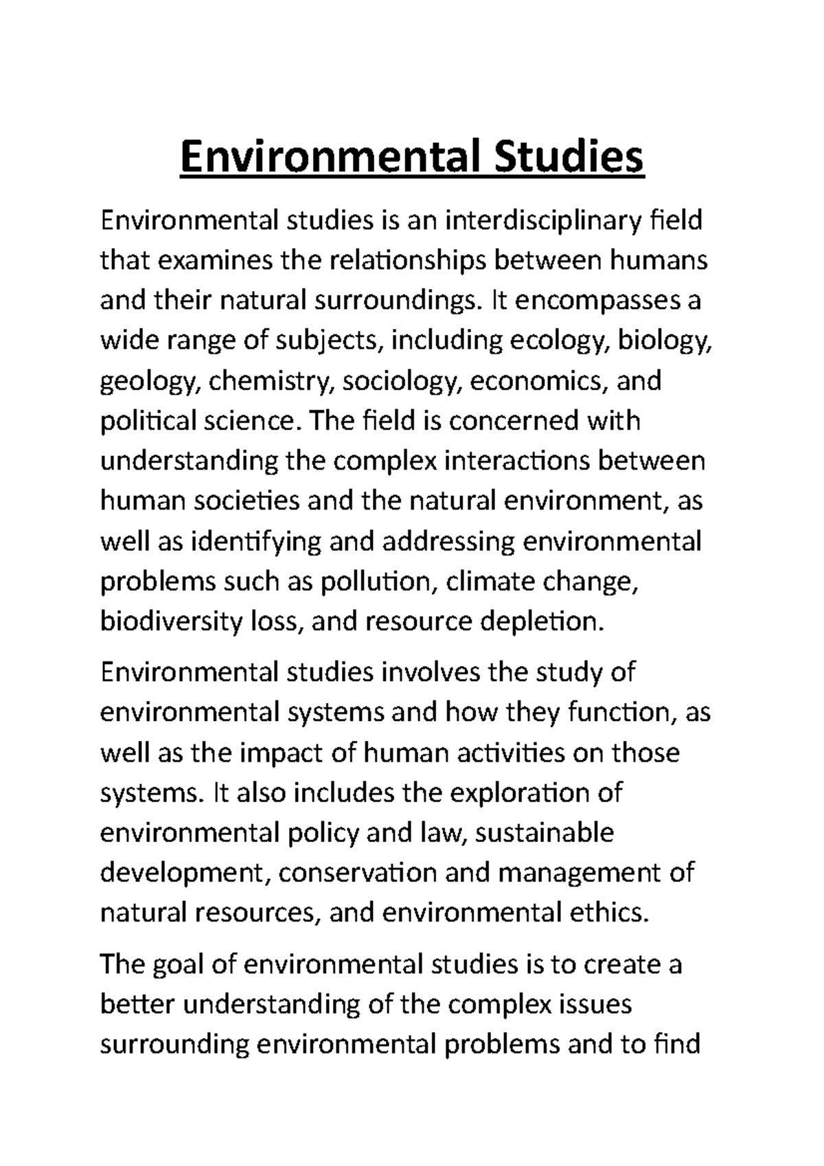 Environmental Studie - Environmental Studies Environmental studies is ...