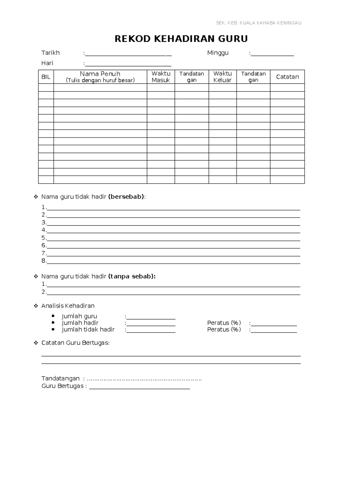 453655497 contoh borang rekod kehadiran guru - SEK. KEB. KUALA KAHABA ...