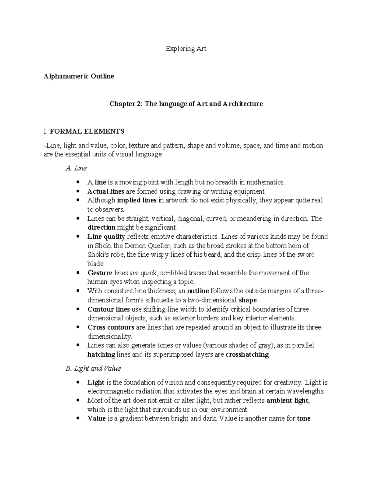 Exploring Art - chapter outline - Exploring Art Alphanumeric Outline ...