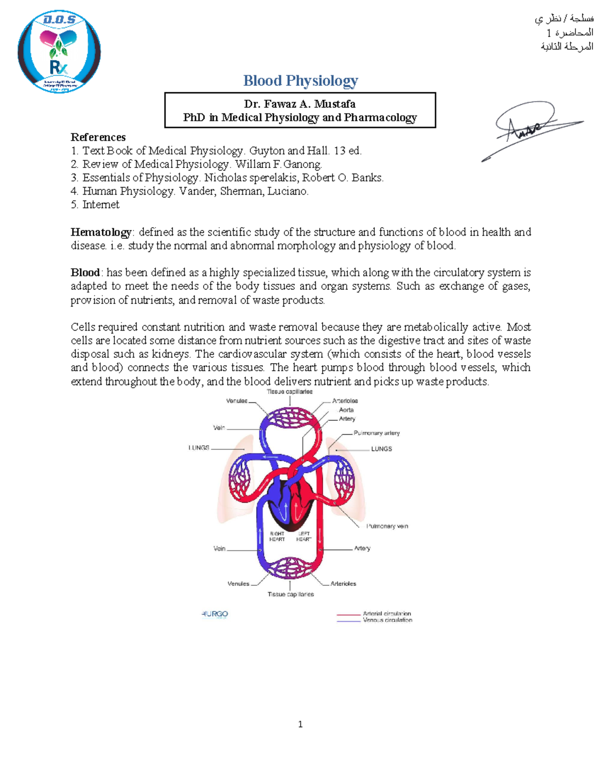 Blood Physiology - Lecture notes 1 - Blood Physiology References Text ...