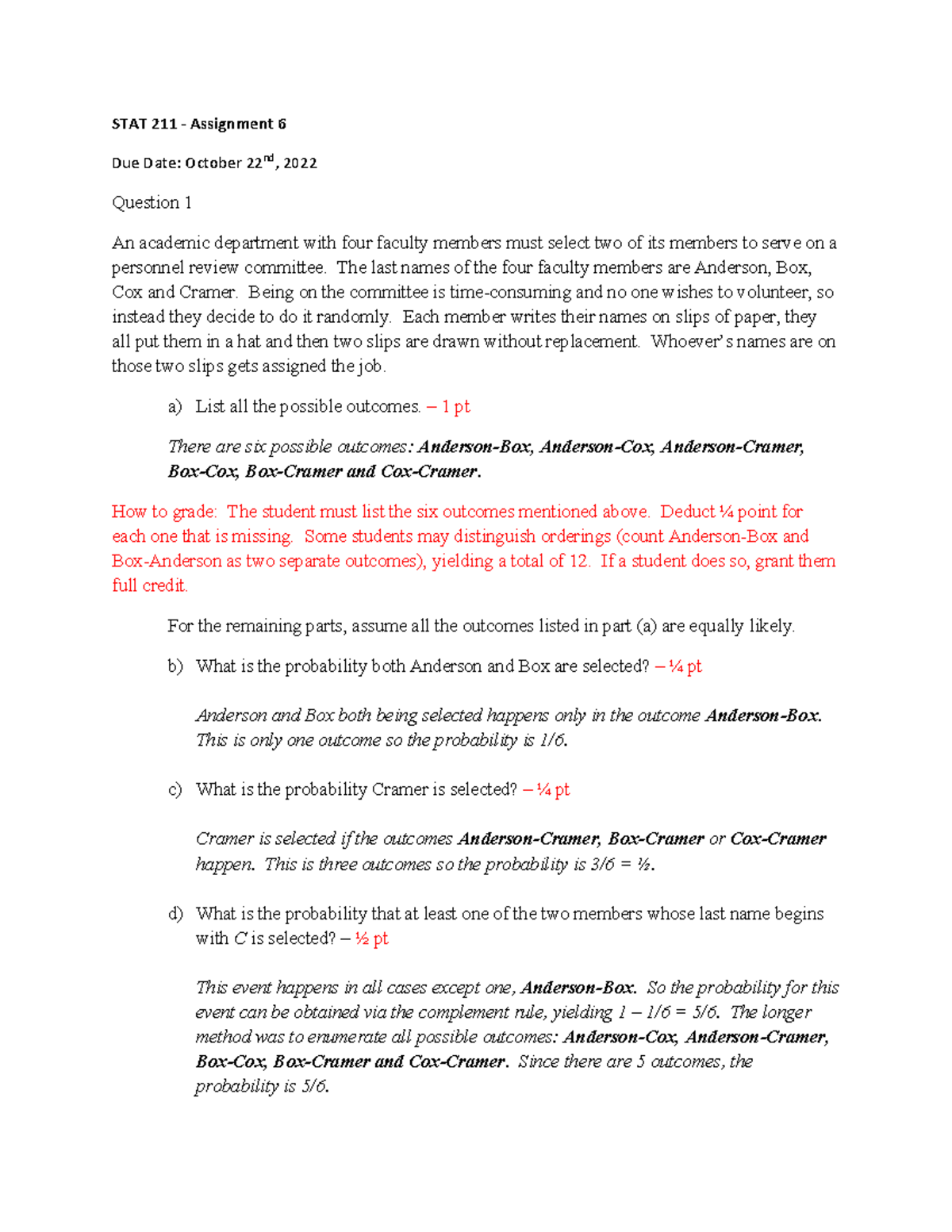 Assignment 6 - Solutions - STAT 211 - Assignment 6 Due Date: October 22nd, 2022 Question 1 An ...