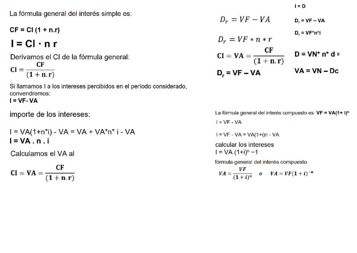 Fòrmula de MF - matematica financiera - Studocu