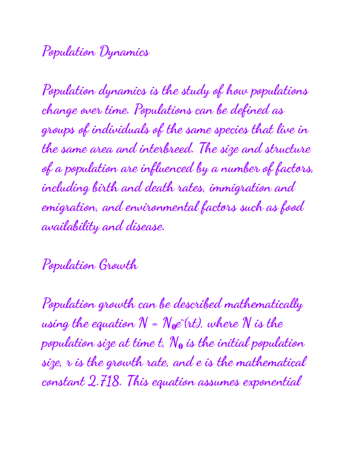 Lecture notes on Population Dynamics - Population Dynamics Population ...