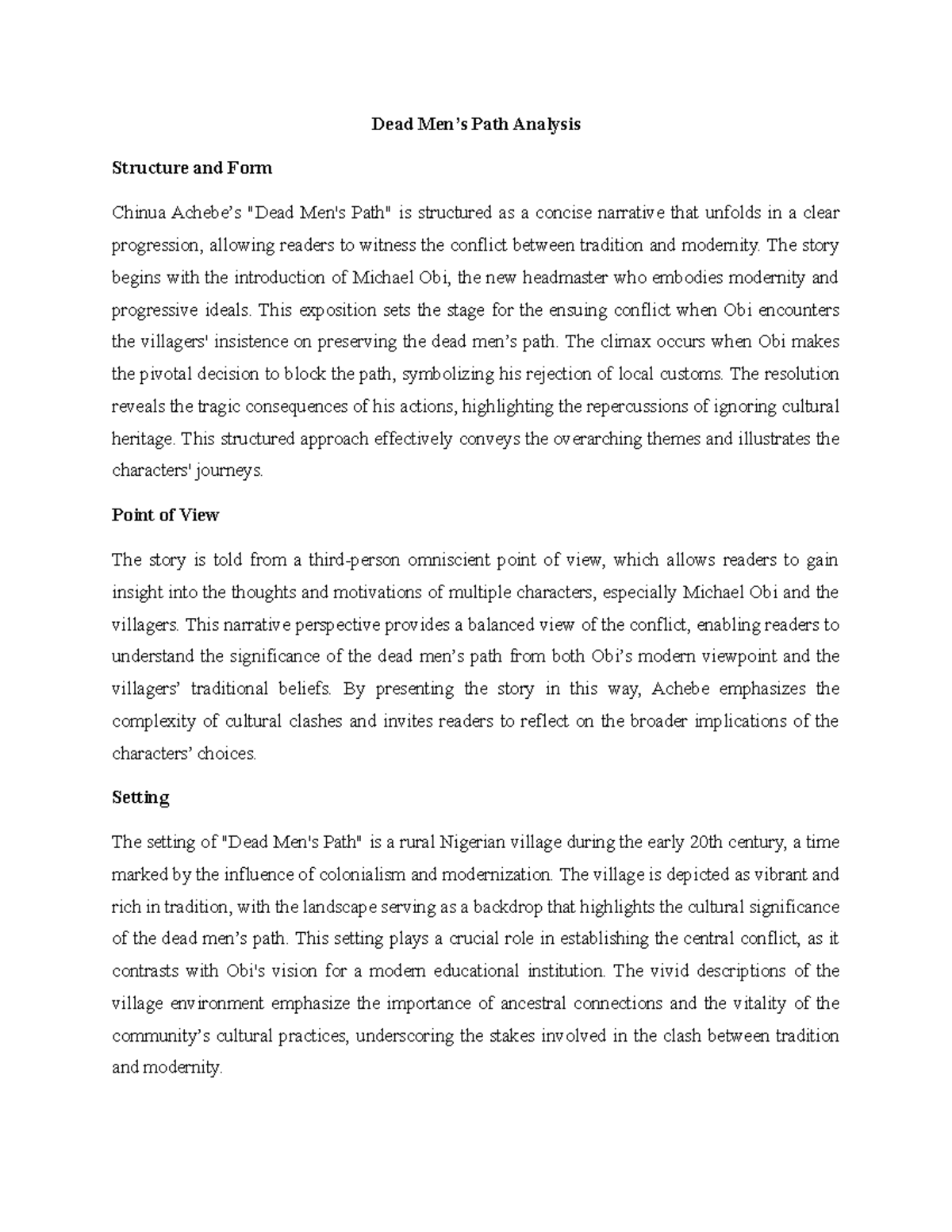 Dead Men Path Analysis Report - Dead Men’s Path Analysis Structure and ...