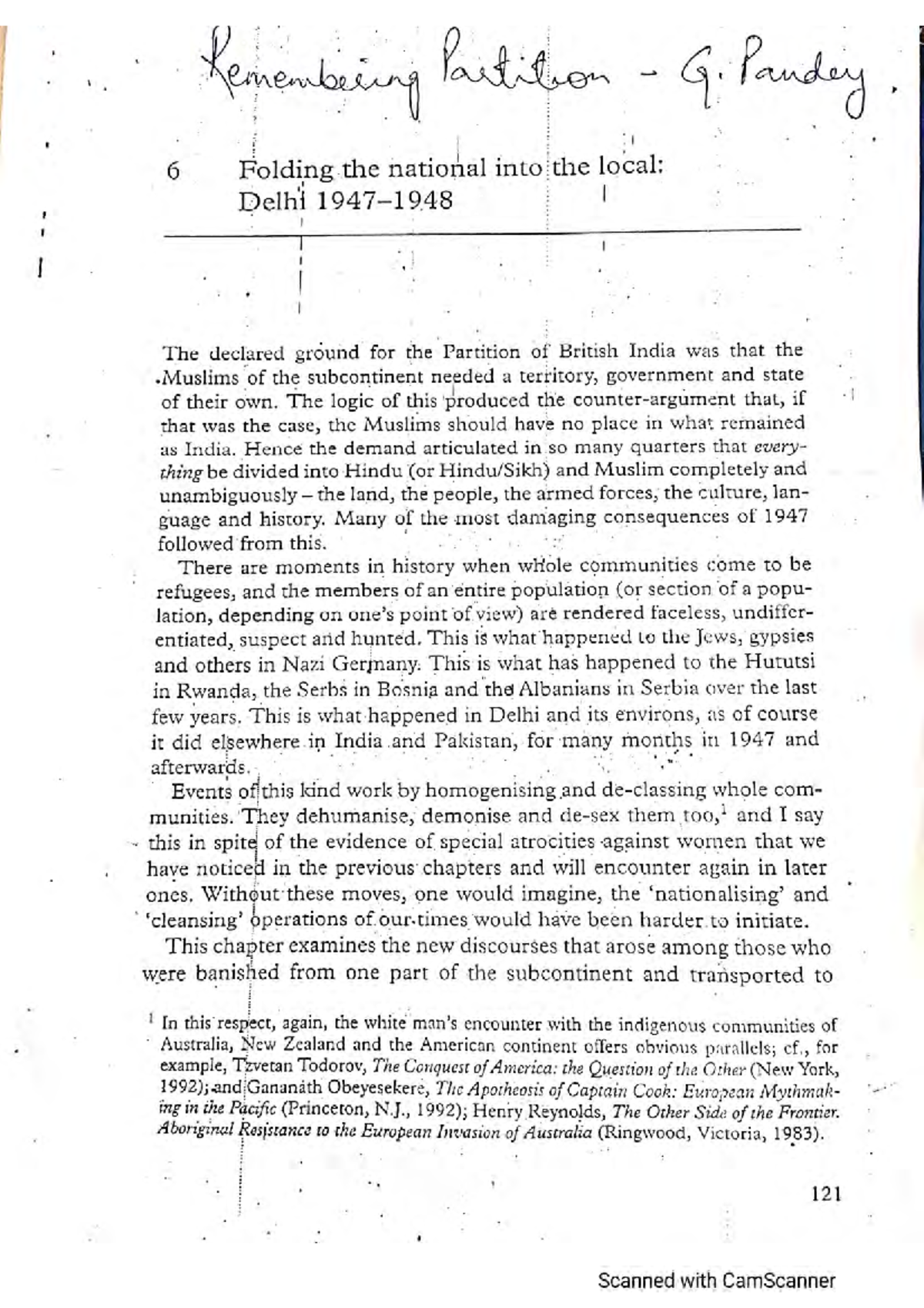 Delhi CH 6 Remembering partition GYAN Pandey - B.A (Hons.) Political ...