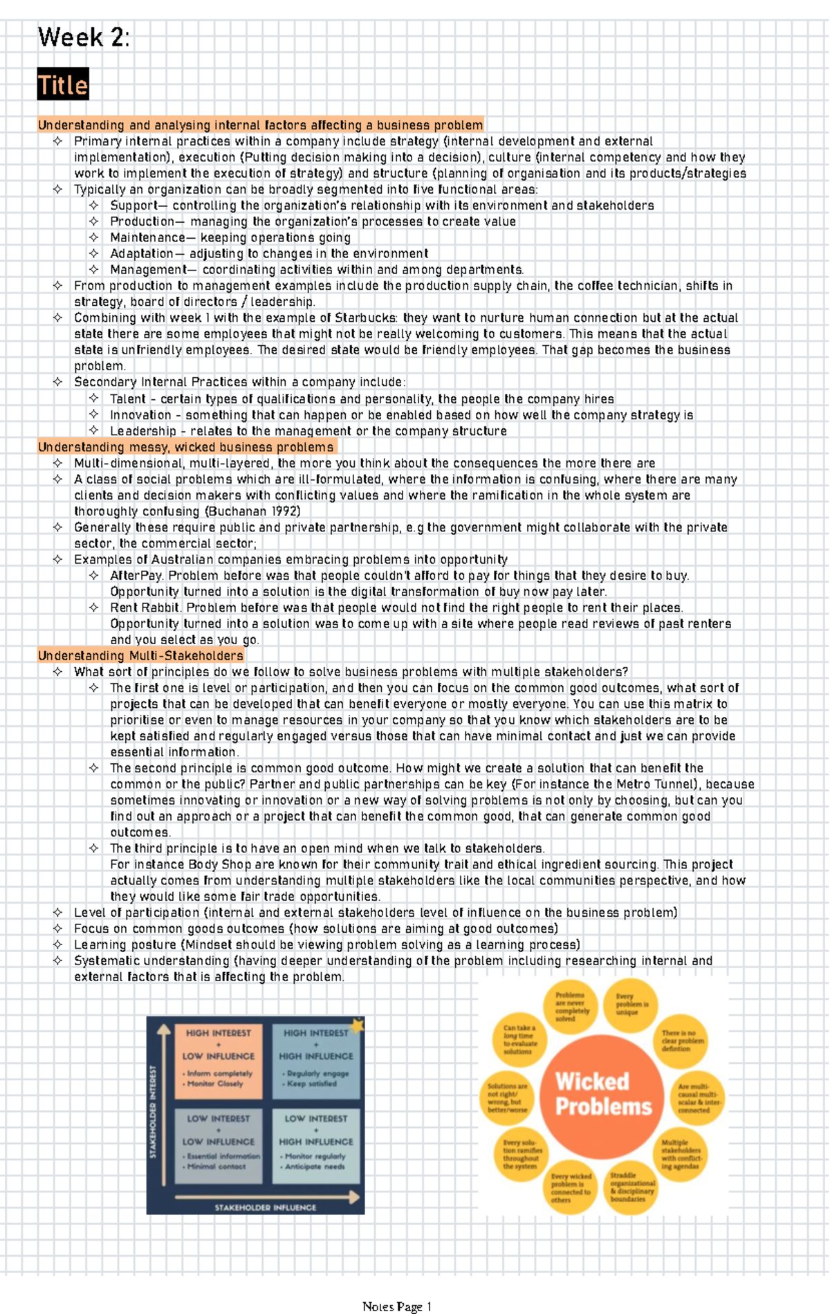 Week 2 IPBP Notes - Title Understanding and analysing internal factors ...