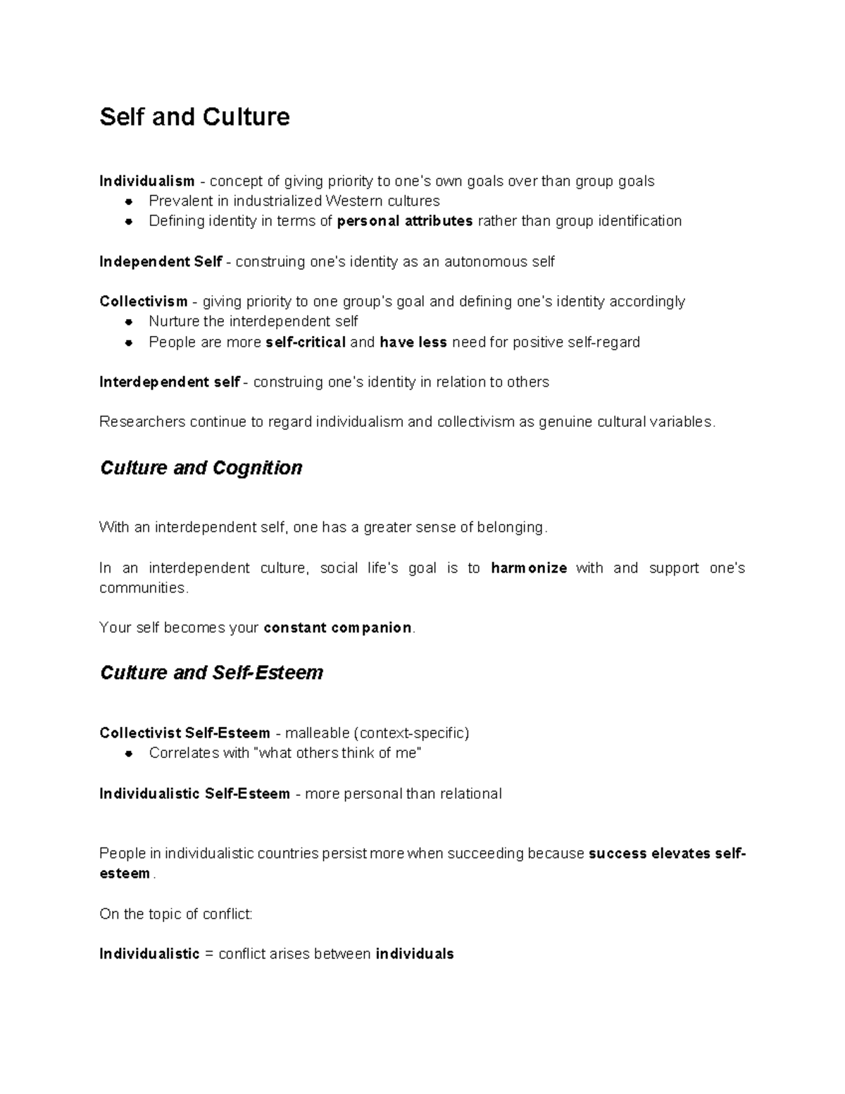 The Self and the Culture - Self and Culture Individualism - concept of ...