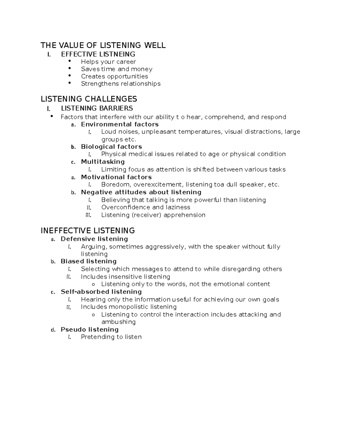 THE Value OF Listening WELL - THE VALUE OF LISTENING WELL I. EFFECTIVE ...