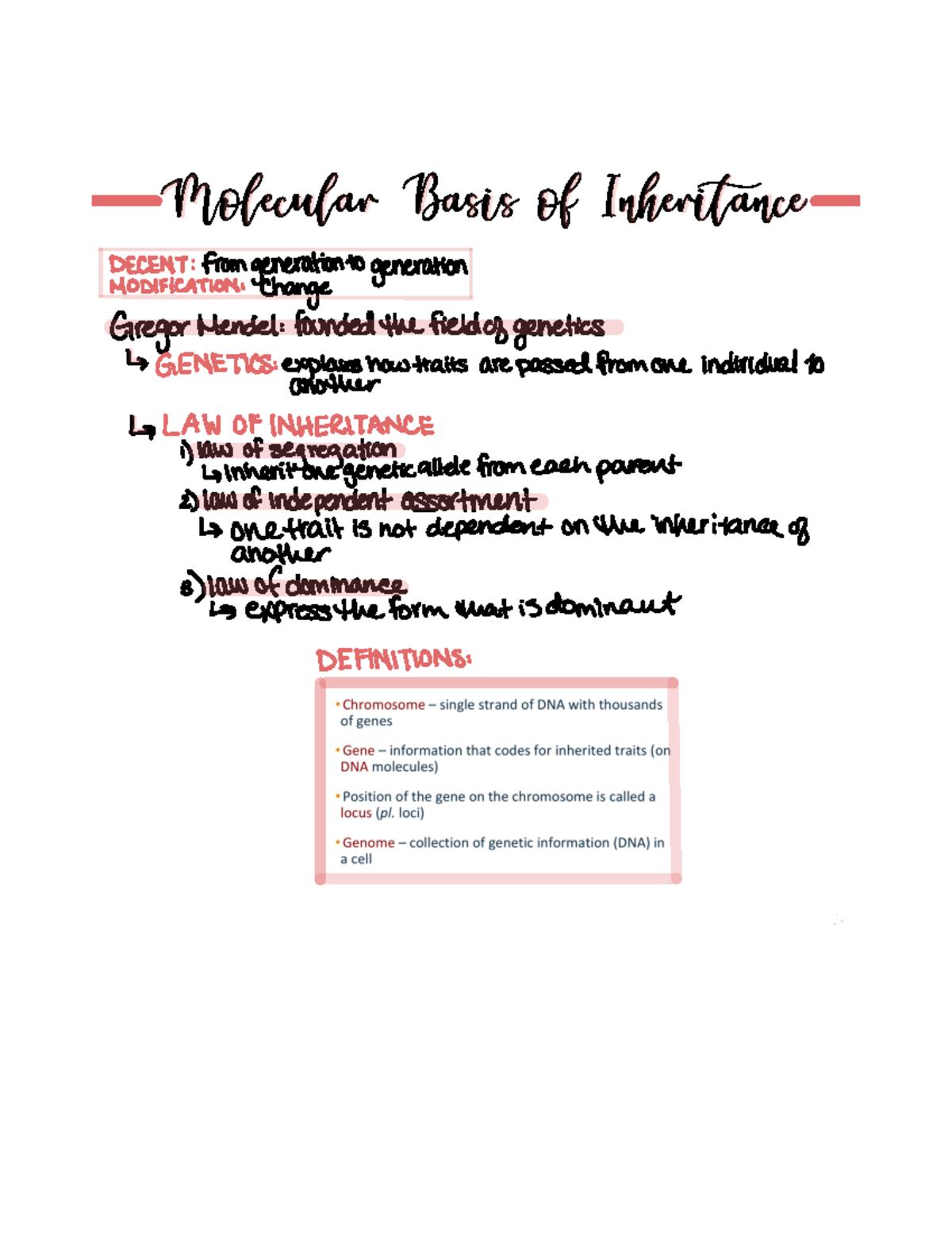 Lecture 2 Molecular Basis of Inheritance - Molecular Basis of ...