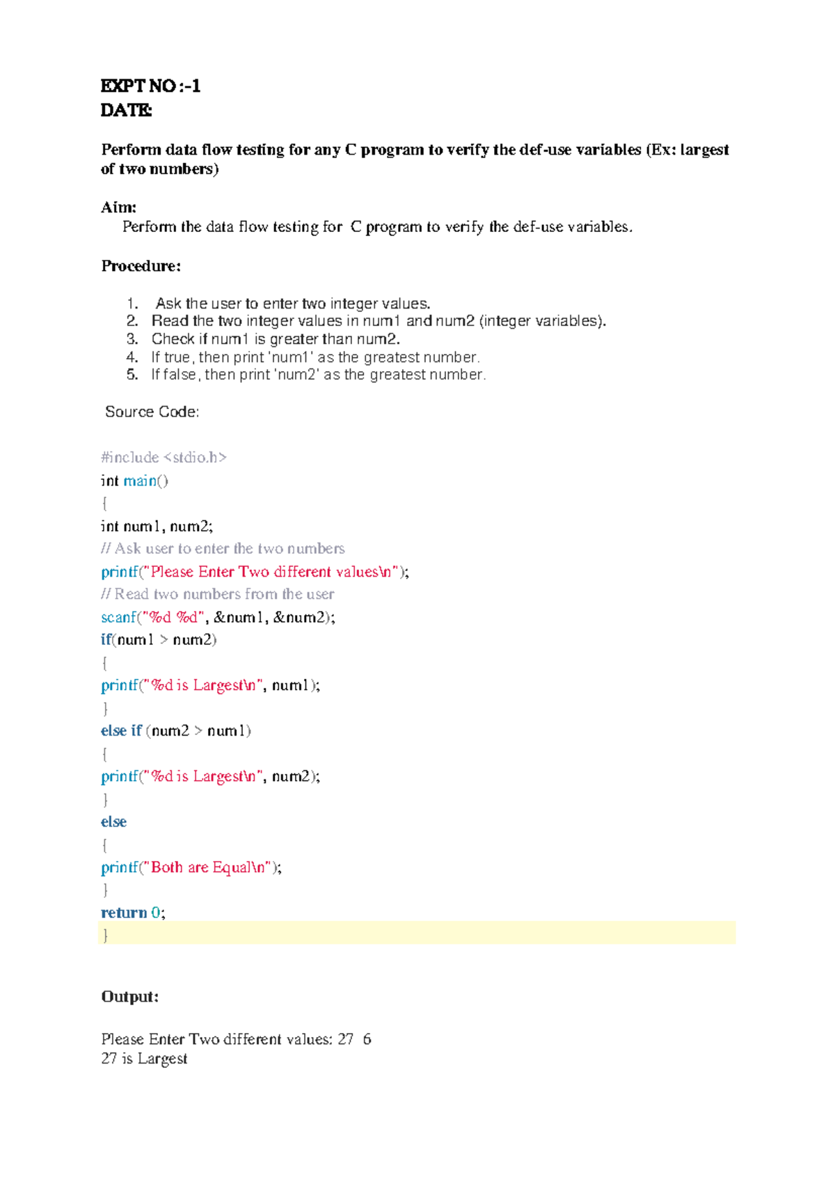 MC4026 Software quality testing lab - EXPT NO :- 1 DATE: Perform data ...