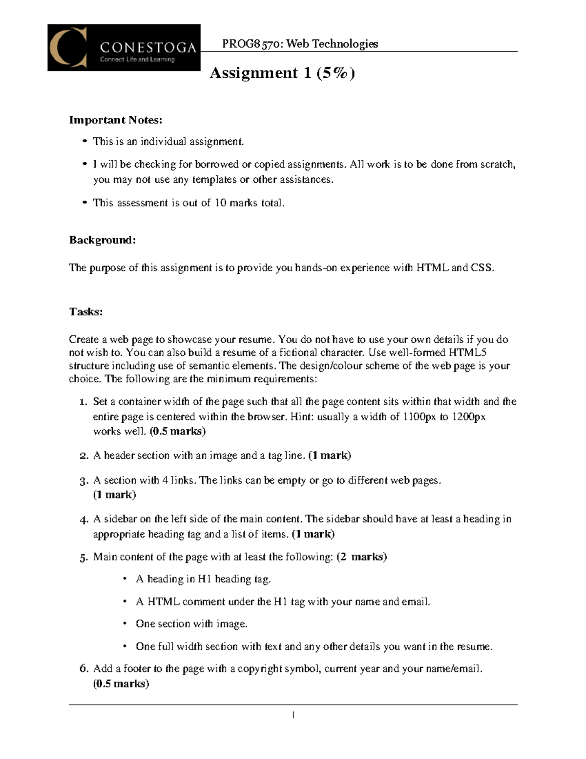 F22 PROG8570 Assignment 1 - PROG8570: Web Technologies 1 Assignment 1 ...