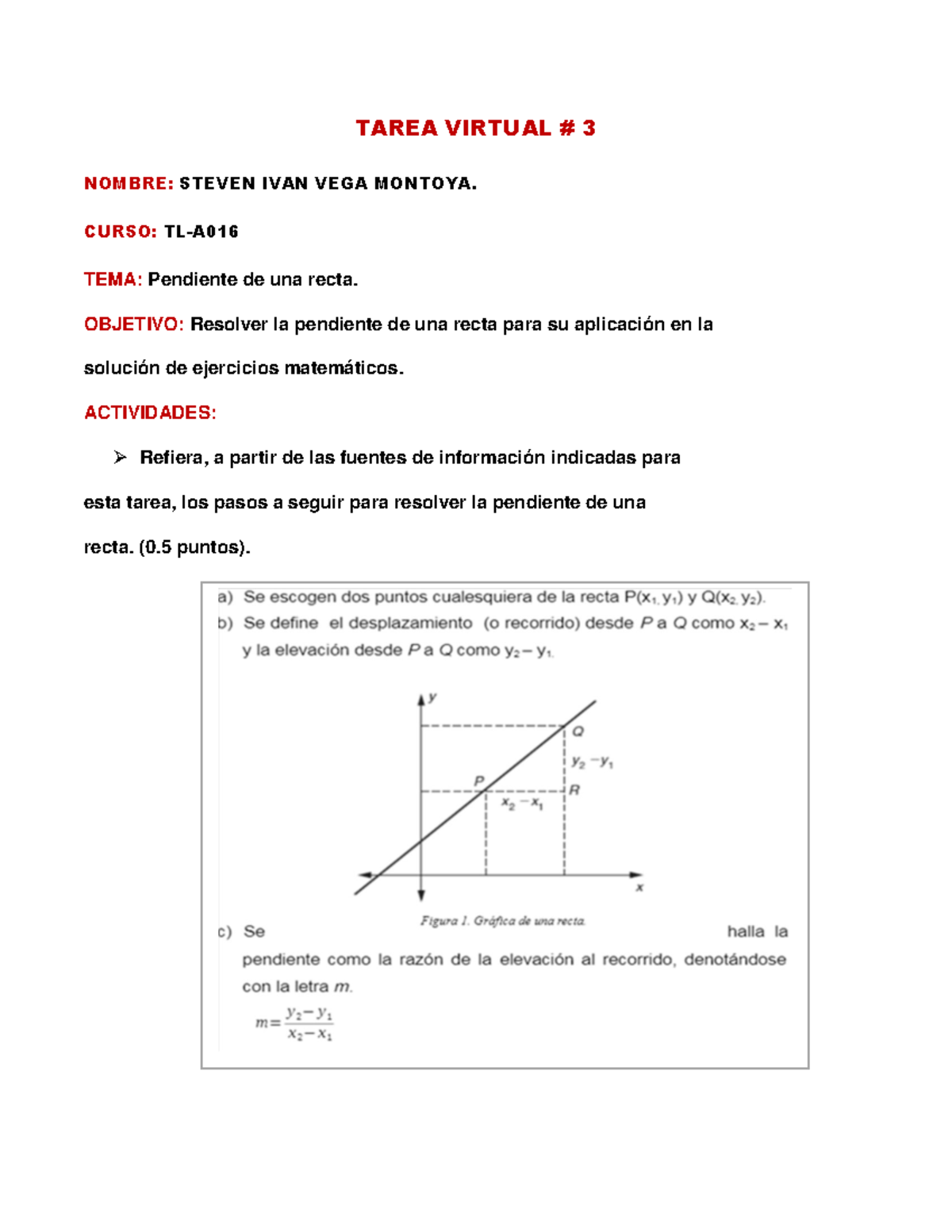 Tarea virtual pendiente 3 PDF1 - TAREA VIRTUAL # 3 NOMBRE: STEVEN IVAN VEGA MONTOYA. CURSO: TL-A ...