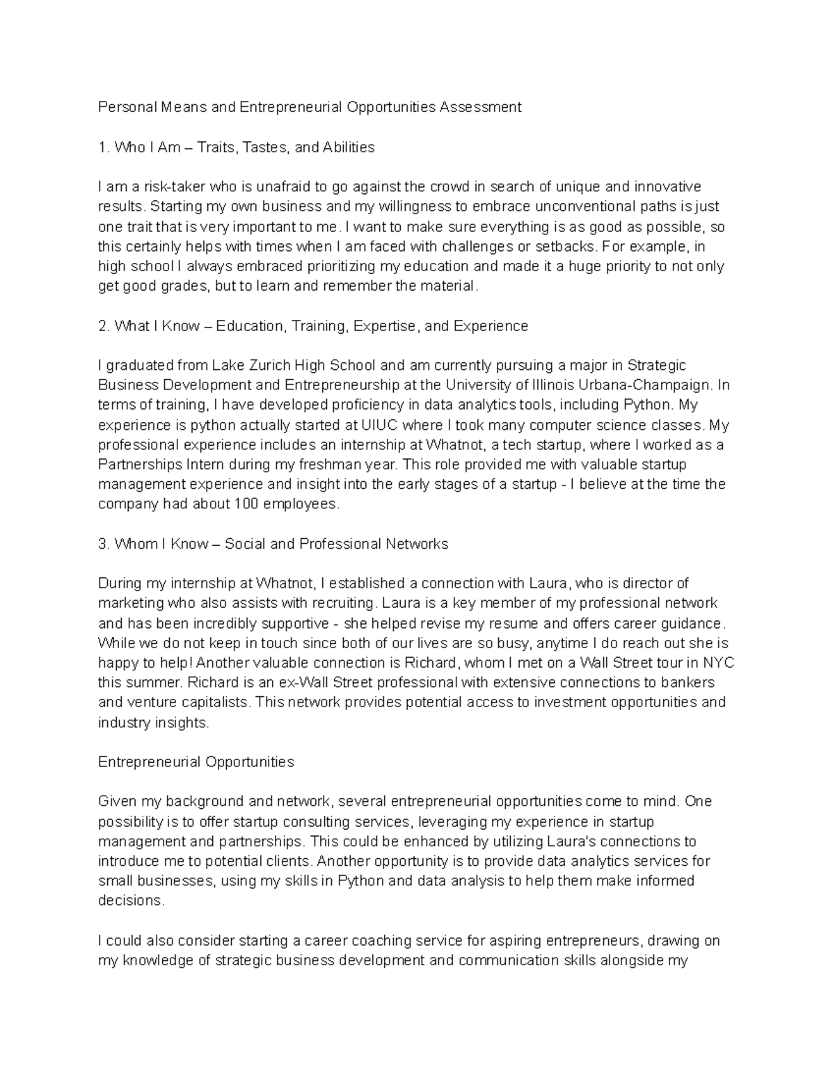 Personal Means Assessment - Personal Means and Entrepreneurial ...