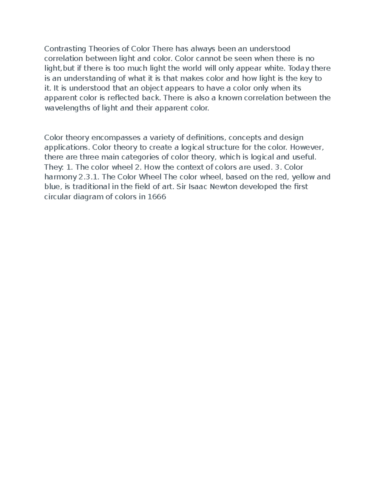Color theory - written assignment - Contrasting Theories of Color There ...
