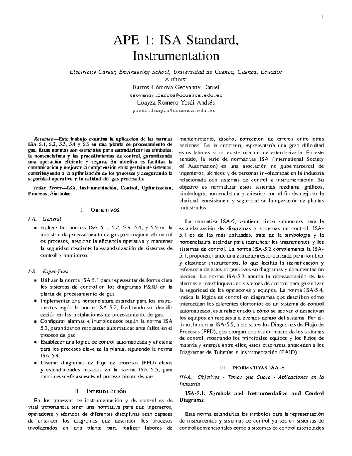 APE 1 Instrumentación - Ape - APE 1: ISA Standard, Instrumentation Electricity Career ...