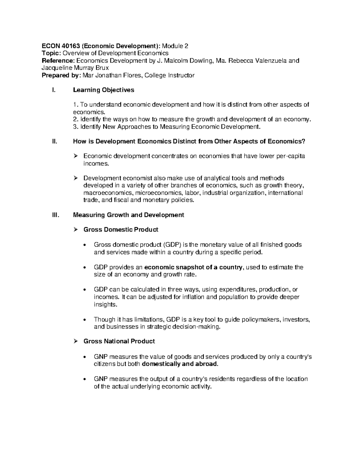 Module 2 - Econ development - ECON 40163 (Economic Development): Module ...
