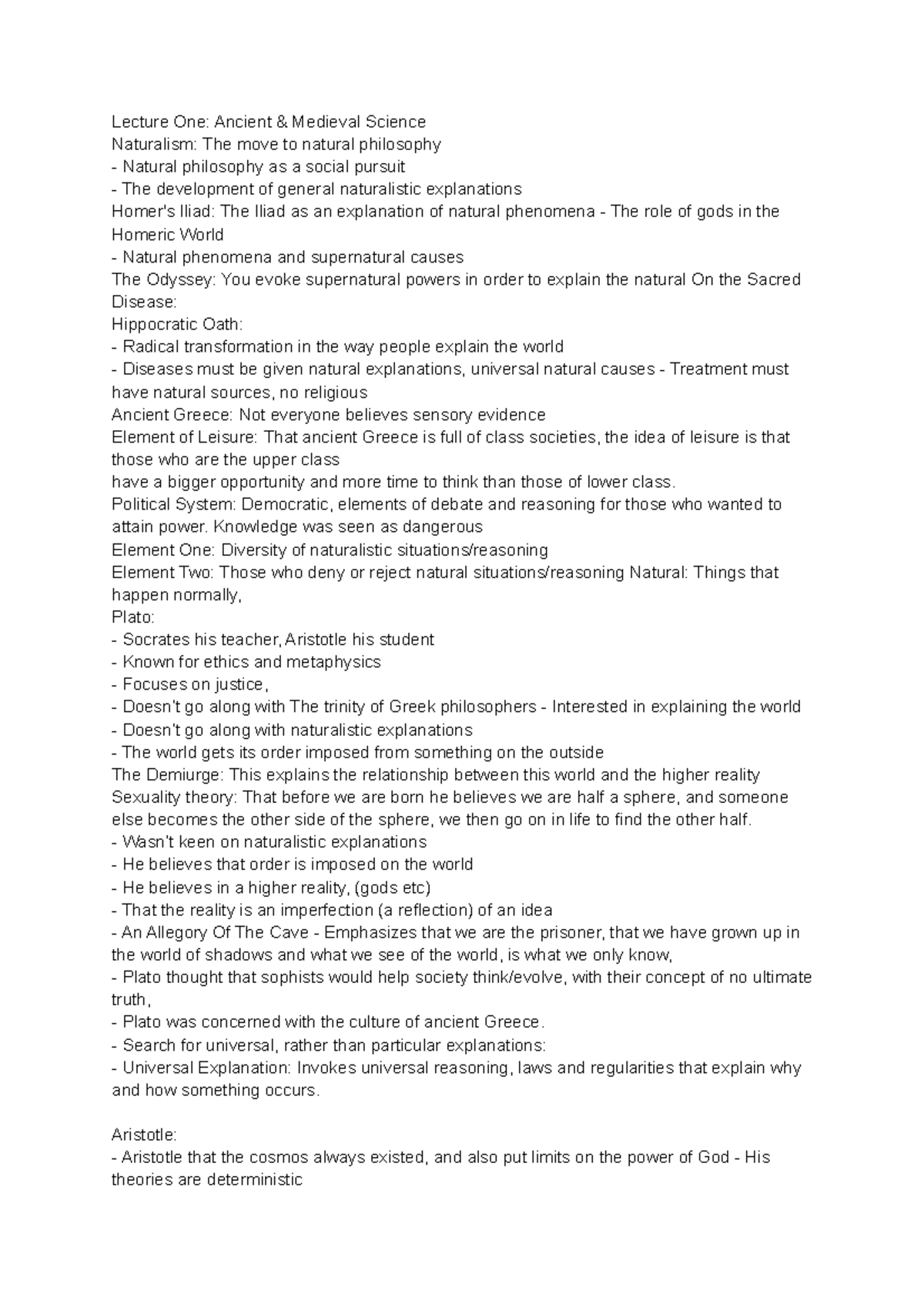 Summery NATS 1670 - NOTES - Lecture One: Ancient & Medieval Science ...