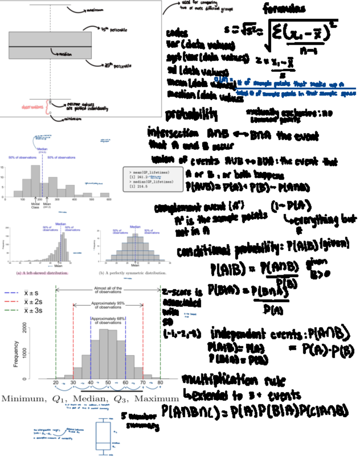 Cheat Sheet - formulas codes s = 5= var (data values) 3 sqrt(var (data ...