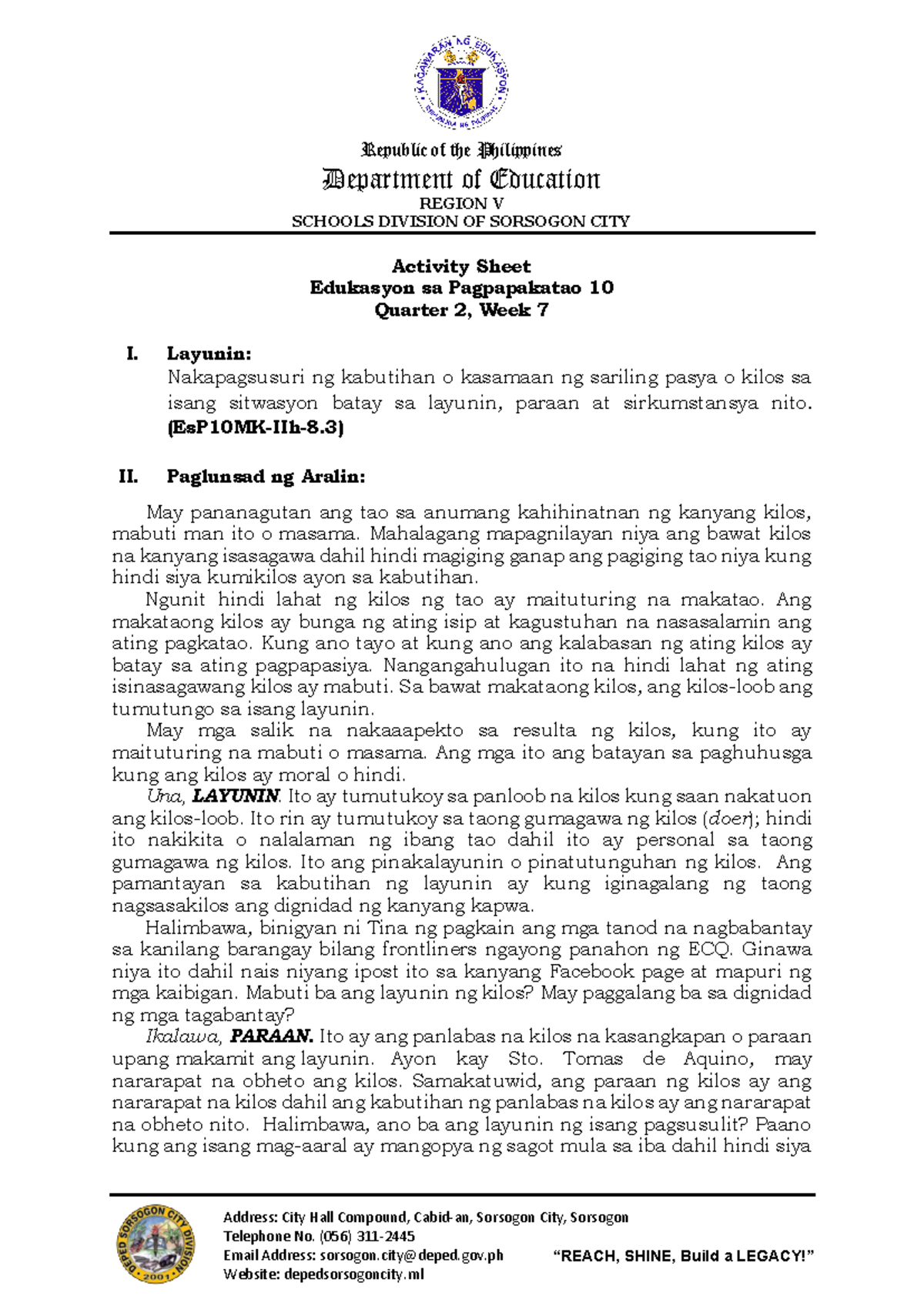 Quarter 2 Week 7 - ESP Learning Activity Sheet - Department of ...