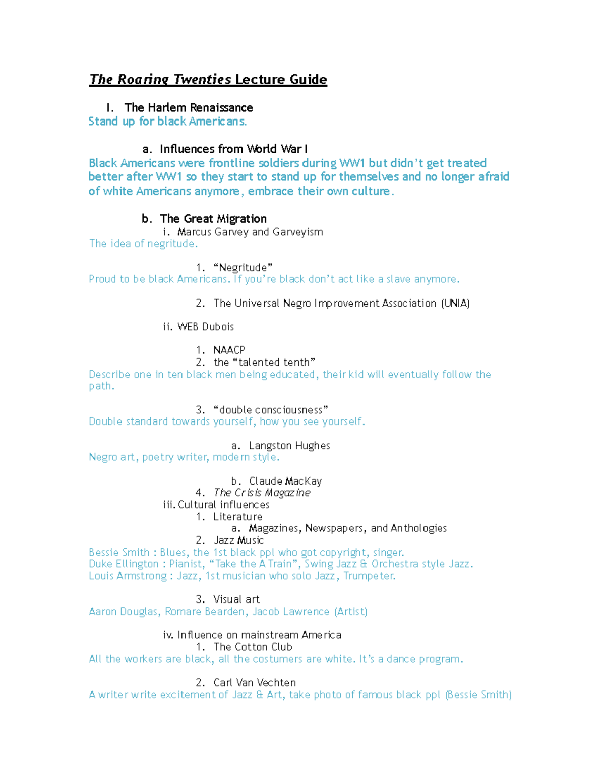 The Roaring Twenties NOTE - The Roaring Twenties Lecture Guide I. The ...