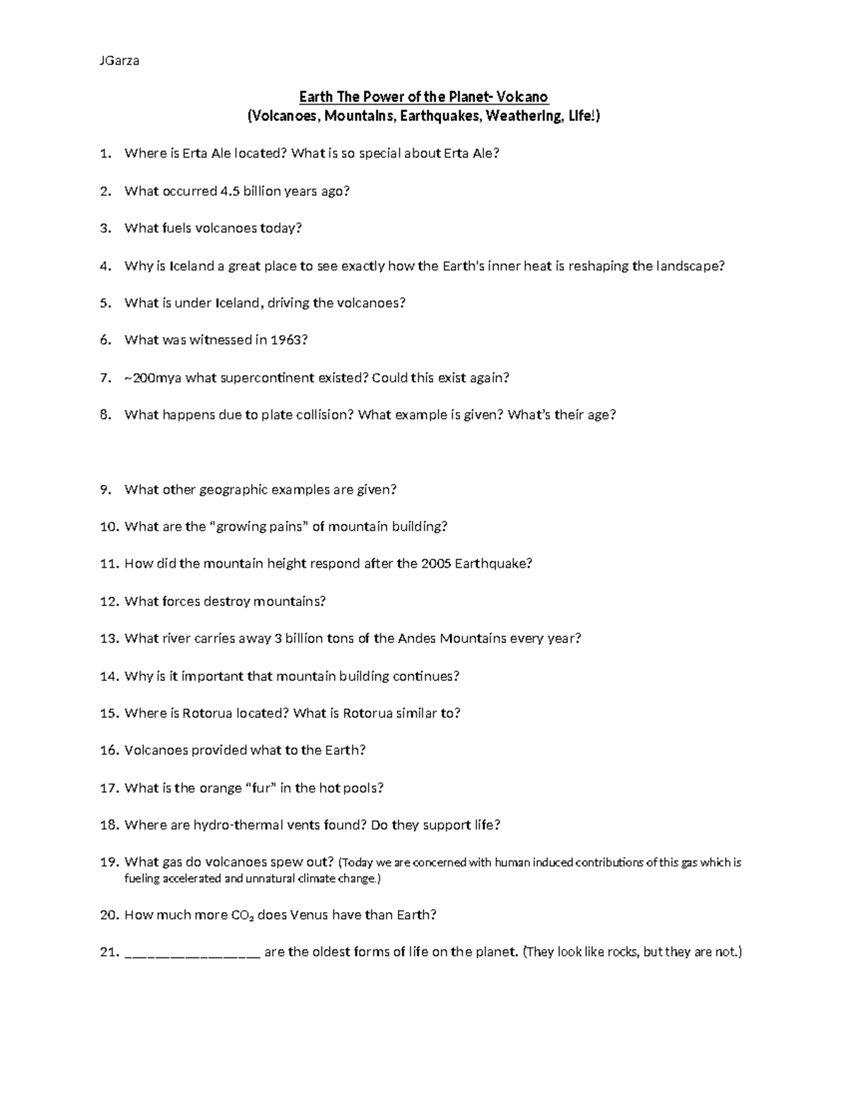 Volcano video questions - JGarza Earth The Power of the Planet- Volcano ...