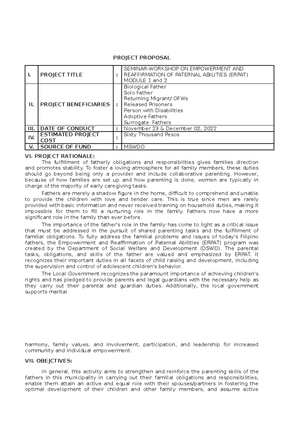 Erpat Pproposal - PROJECT PROPOSAL I. PROJECT TITLE : SEMINAR-WORKSHOP ...