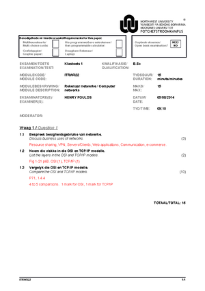 Semester Opsomming - 1 Netwerk Sagteware Versus Connectionless Service ...