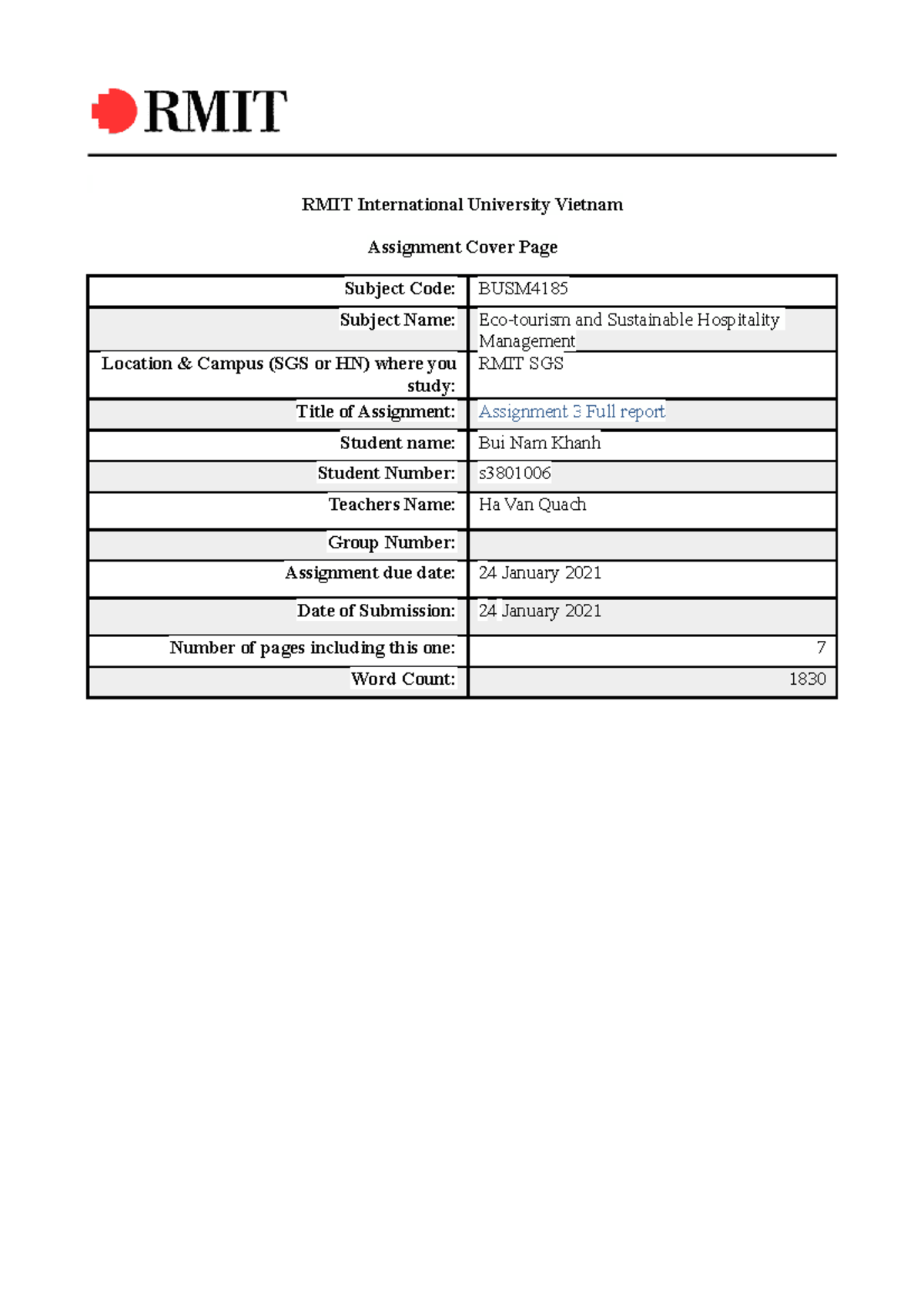 Assignment 3 full report - RMIT International University Vietnam ...