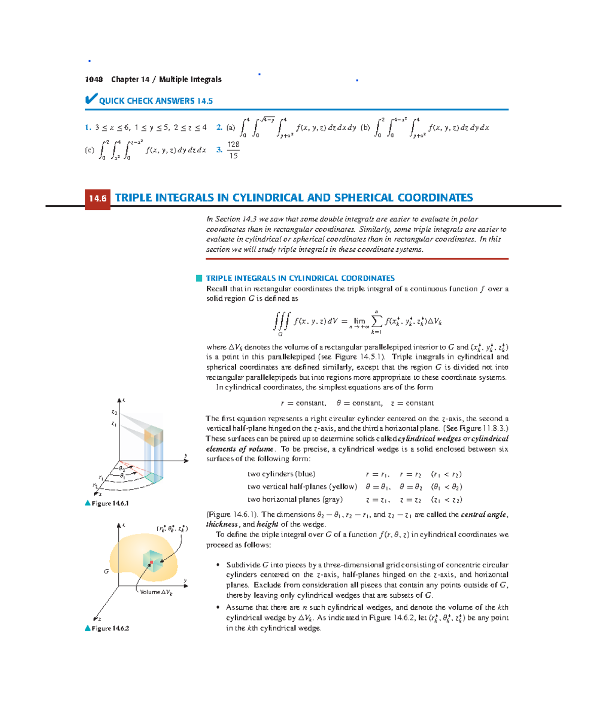 Math work ch14-5 - Math work - 1048 Chapter 14 / Multiple Integrals QUICK CHECK ANSWERS 14. 1. 3 ...