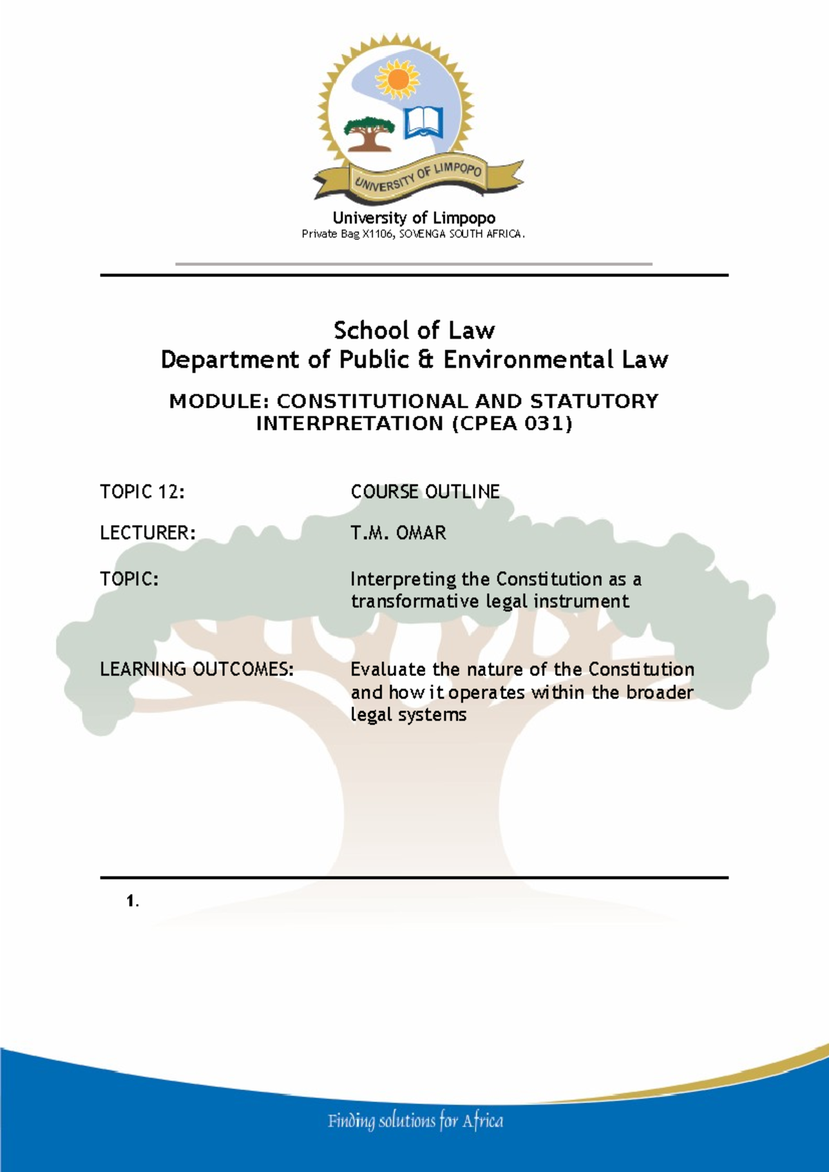 Topic 12- CPEA 031 - Practice material - University of Limpopo Private ...