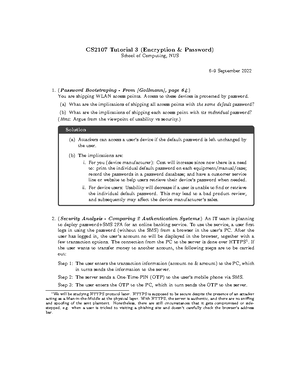 CS2107 Tutorial 5 Answers - CS2107 Tutorial 5 (Birthday Attack, Authenticity, PKI) School of ...