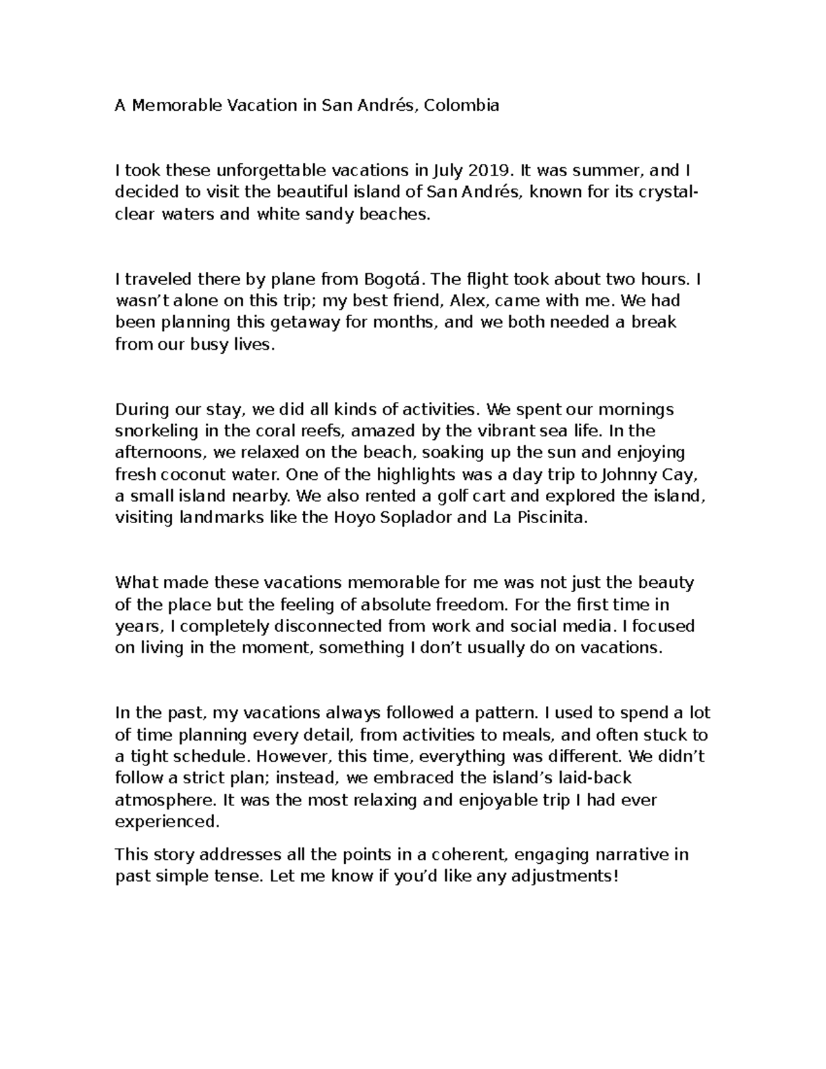 My best vacations doc - Ingles de las mejores vacaciones - A Memorable ...