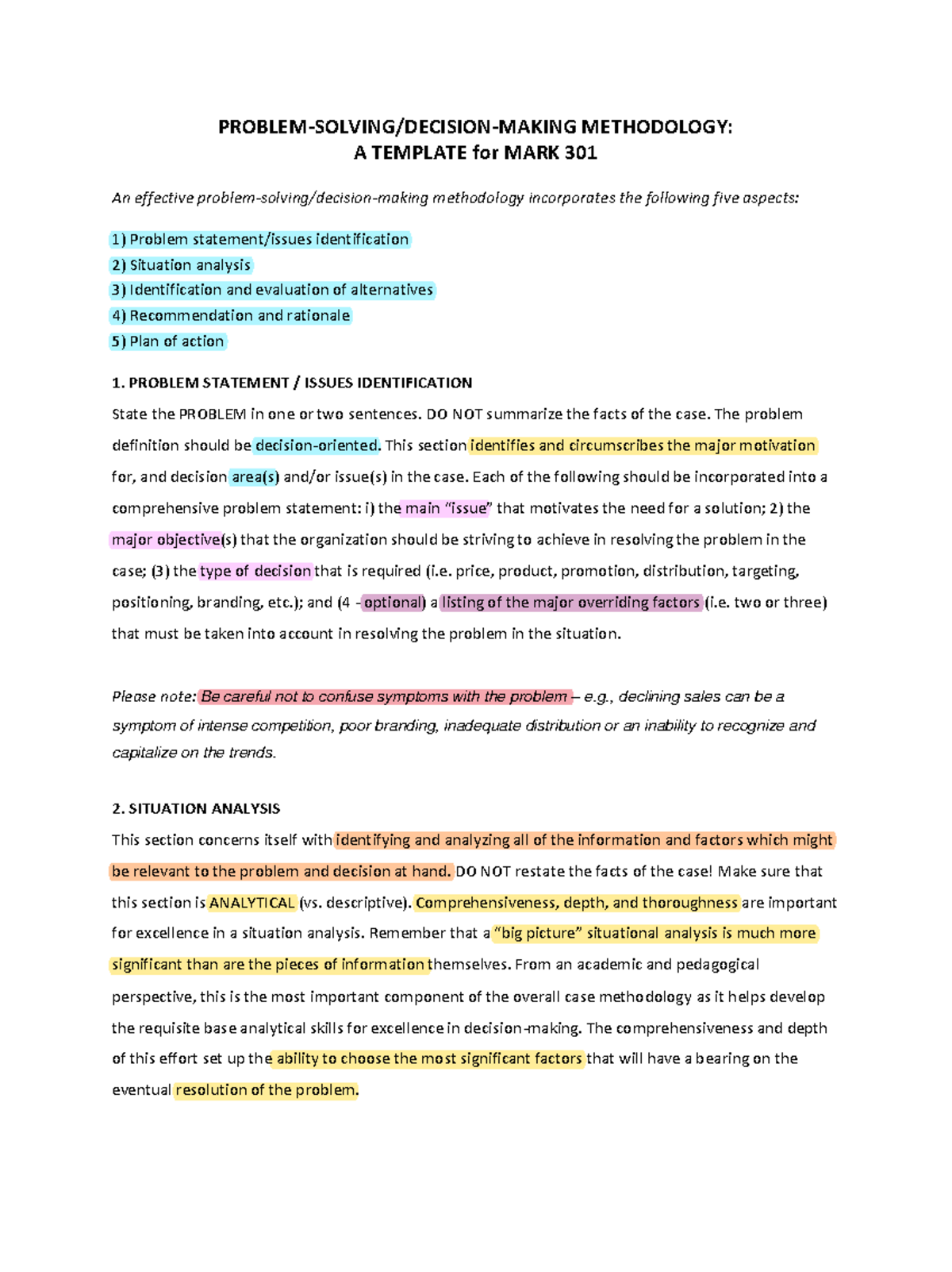 Case Study Methodology - PROBLEM-SOLVING/DECISION-MAKING METHODOLOGY: A TEMPLATE for MARK 301 An ...