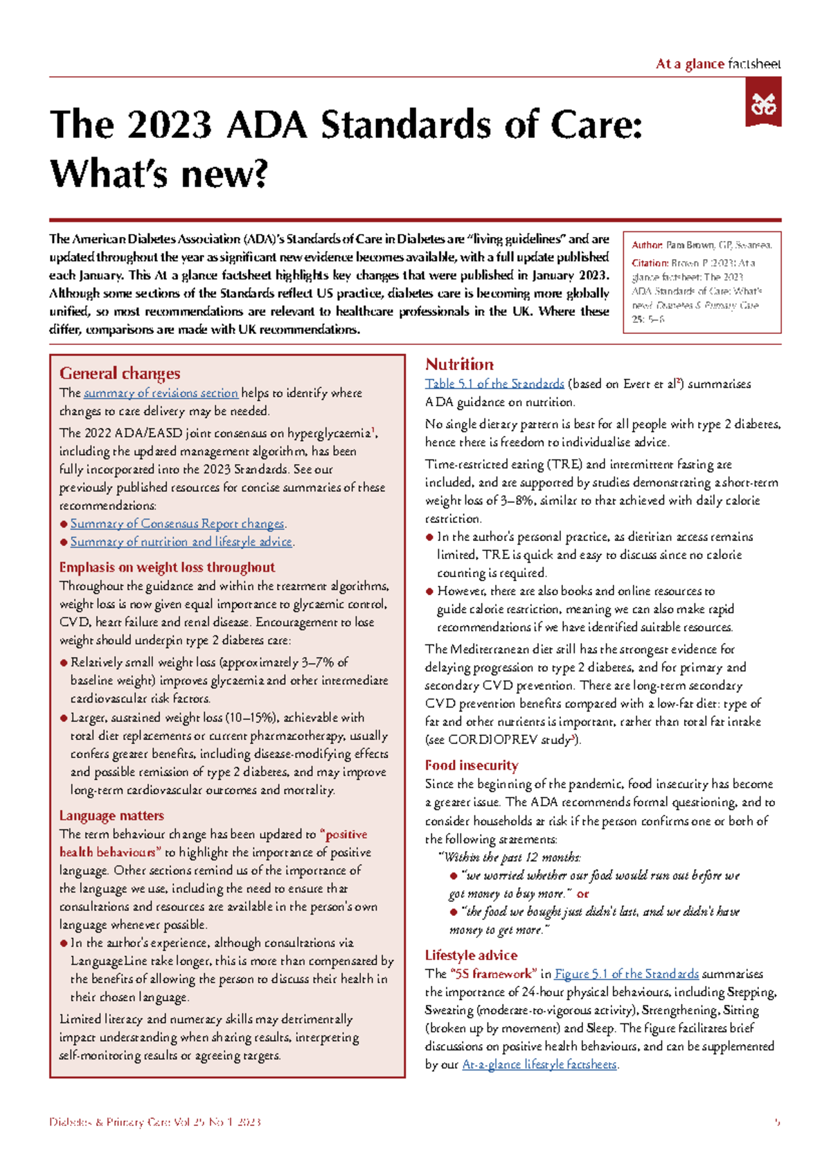 5-6 - At a glance factsheet Diabetes & Primary Care Vol 25 No 1 2023 5 ...