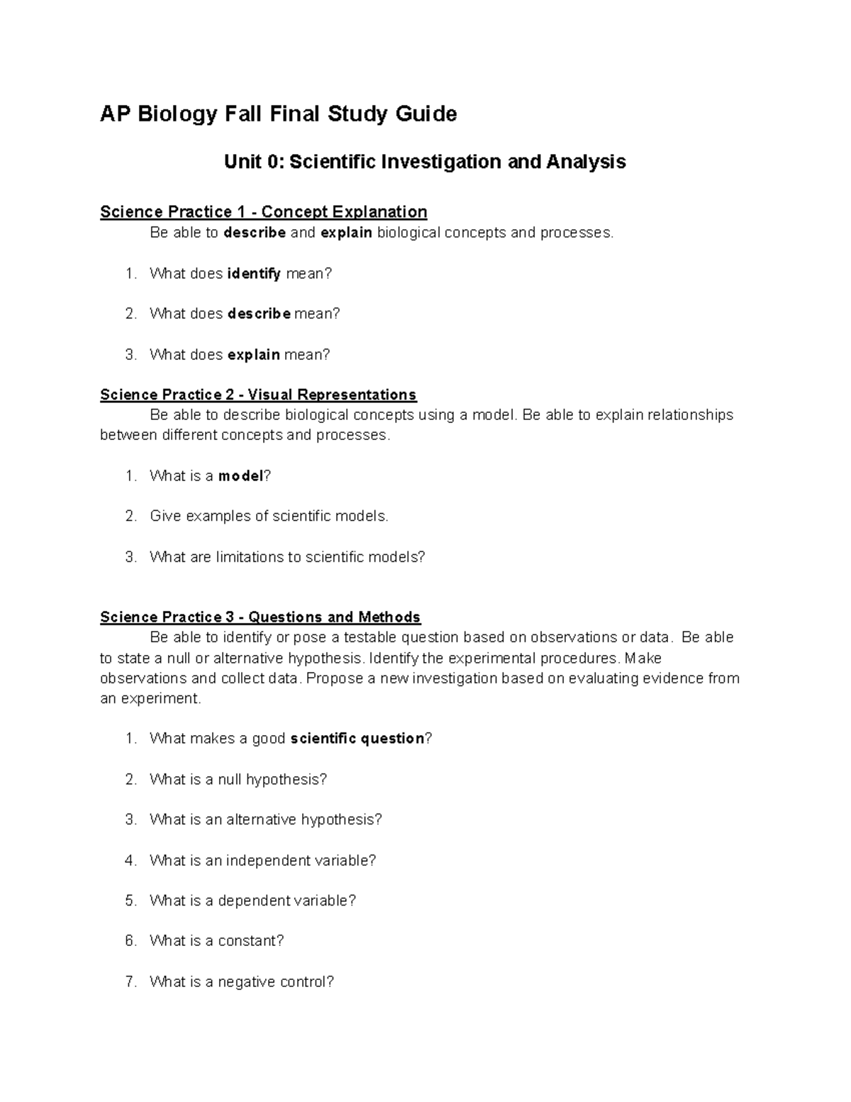 AP Biology Fall Final Study Guide 2022 - AP Biology Fall Final Study ...