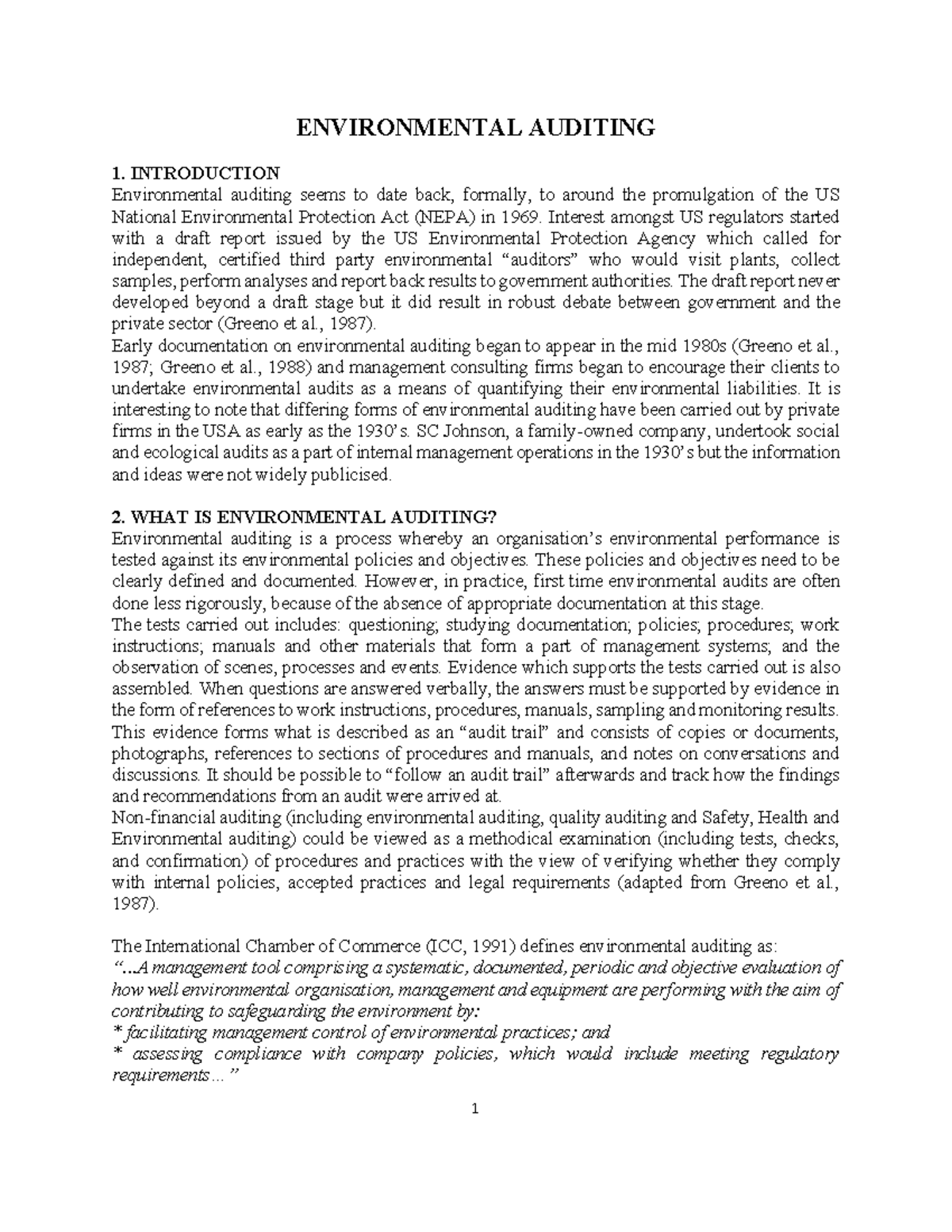 Environmental Auditing Notes - ENVIRONMENTAL AUDITING 1. INTRODUCTION ...