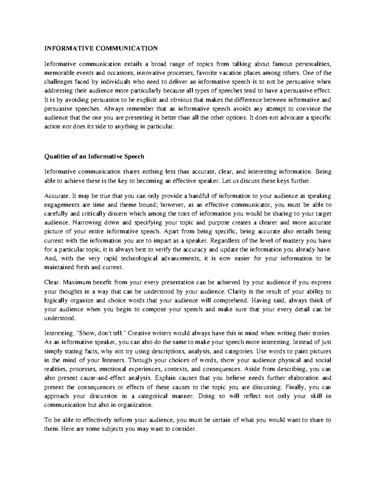 GEN ED 5 W10 12 - Purposive Communication - INFORMATIVE COMMUNICATION ...