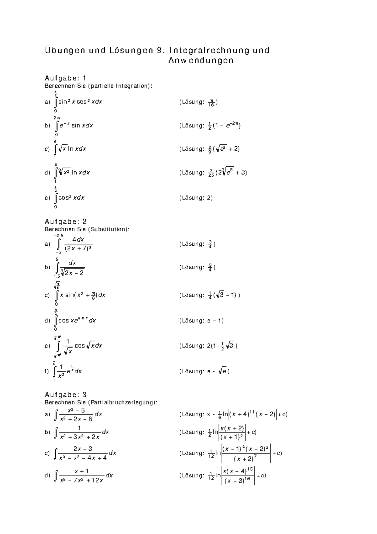 Ue9ue9l-integralrechnungundanwendungen - Übungen und Lösungen 9 ...