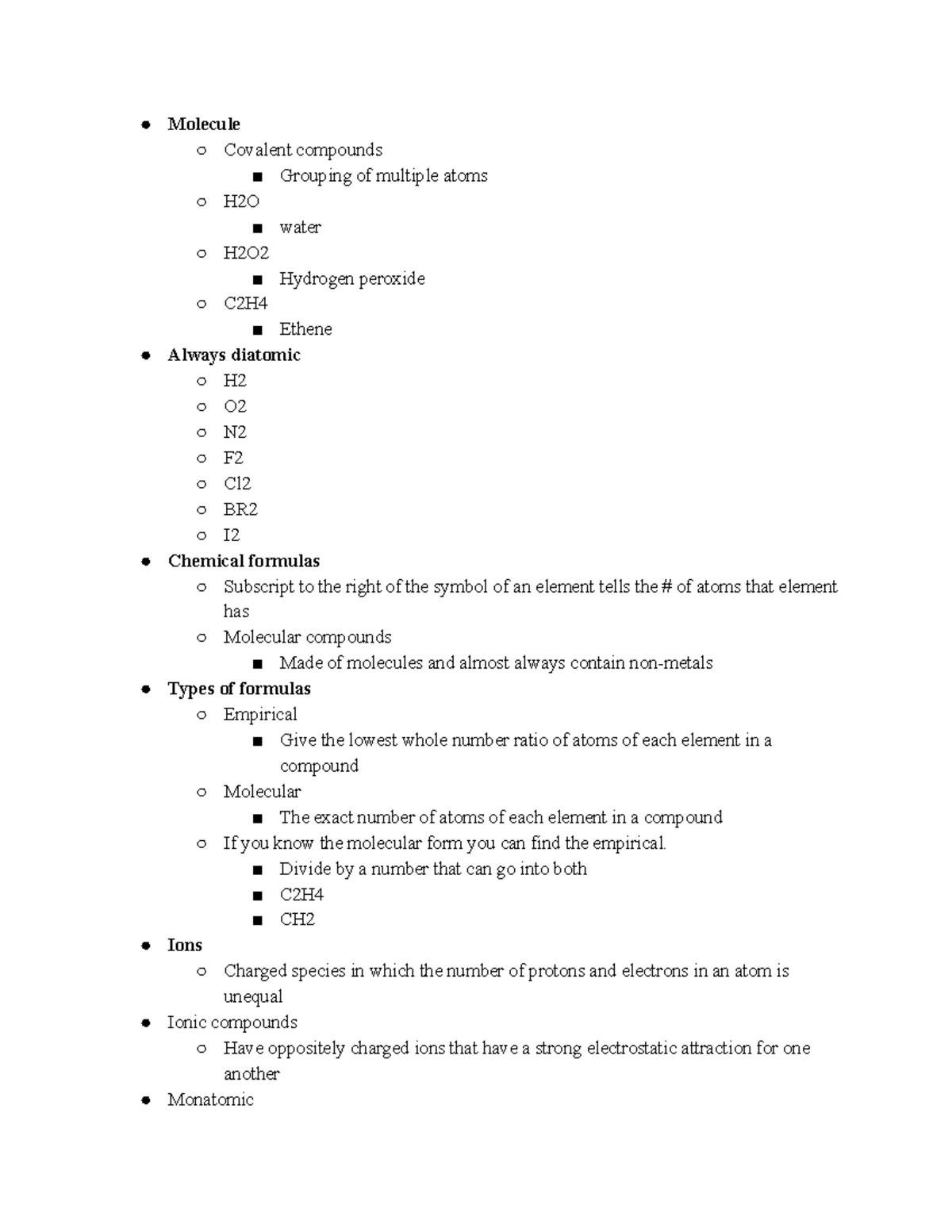 Chemistry fall semester 2019 - Molecule Covalent compounds Grouping of ...