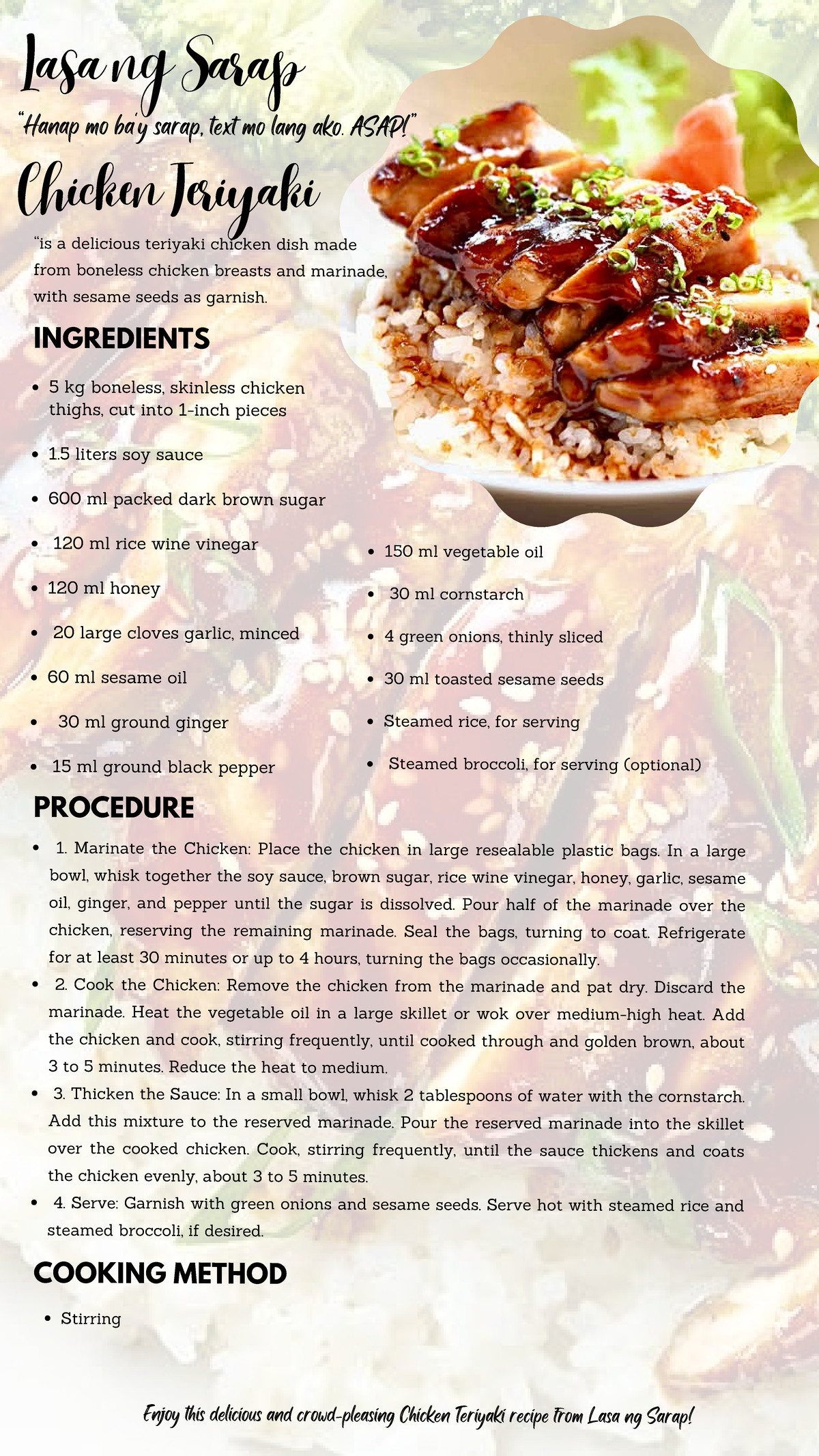 Chicken teriyaki - files - Chicken Teriyaki “Hanap mo ba'y sarap, text ...