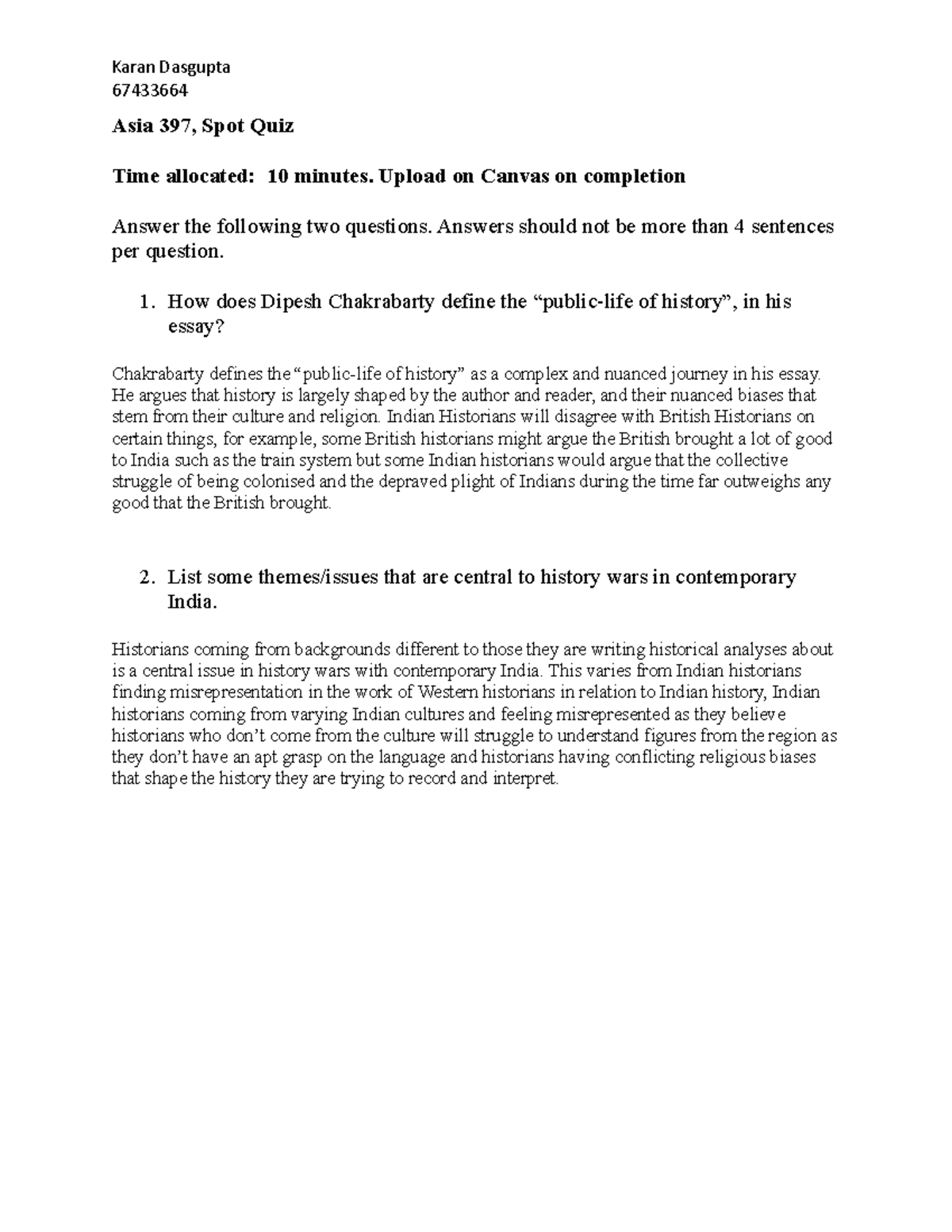 Asia 397 spot quiz final questions - Karan Dasgupta 67433664 Asia 397 ...