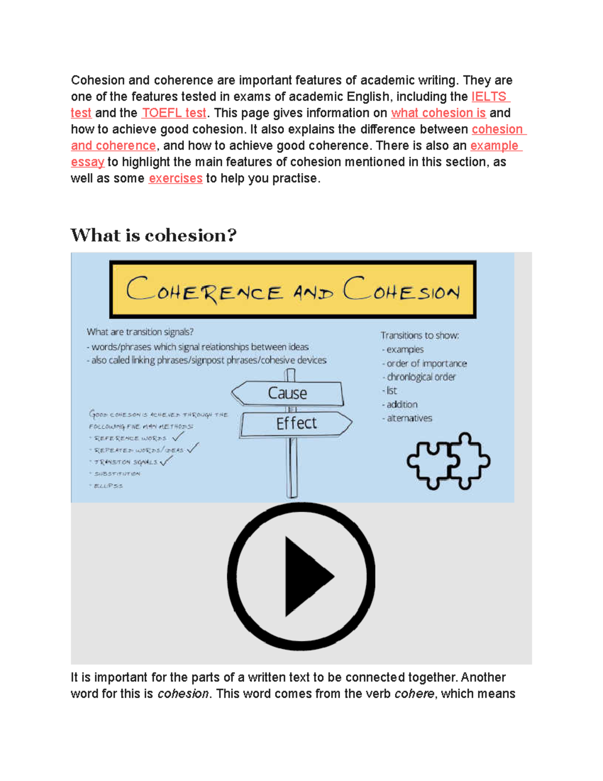 Cohesion and coherence - They are one of the features tested in exams ...