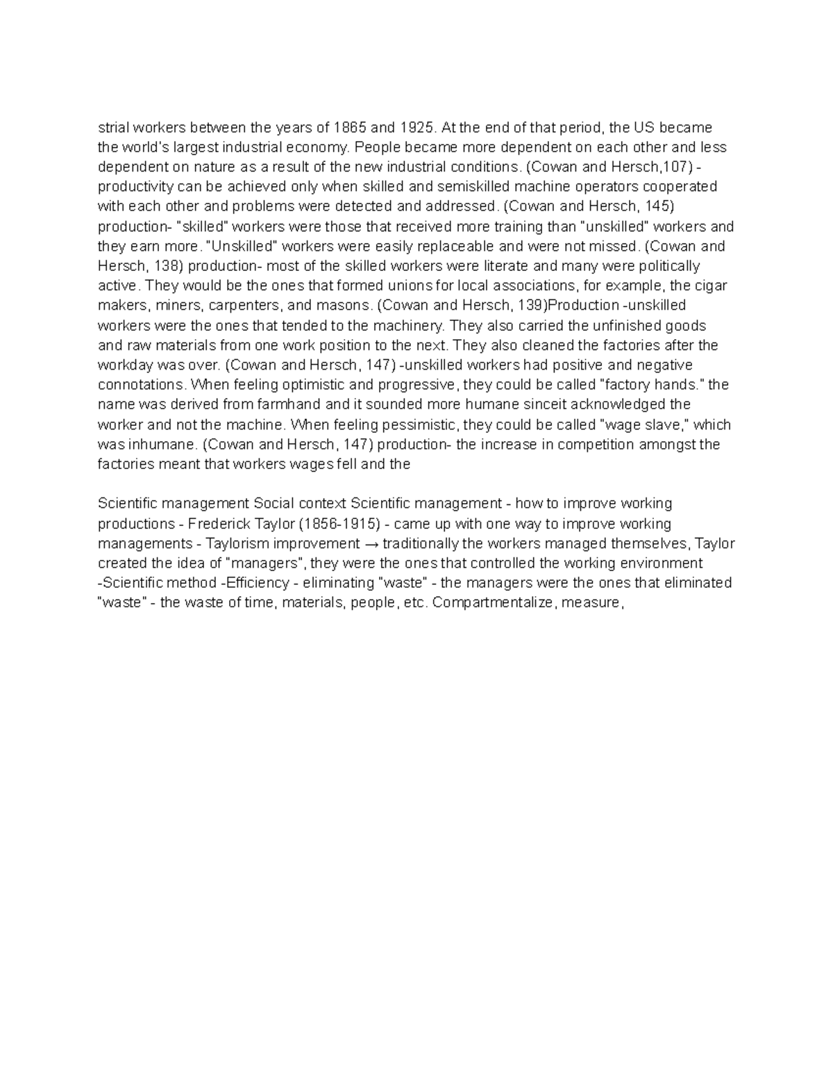 Assignment 4 Lectrue Notes Strial Workers Between The Years Of 1865 And 1925 At The End Of