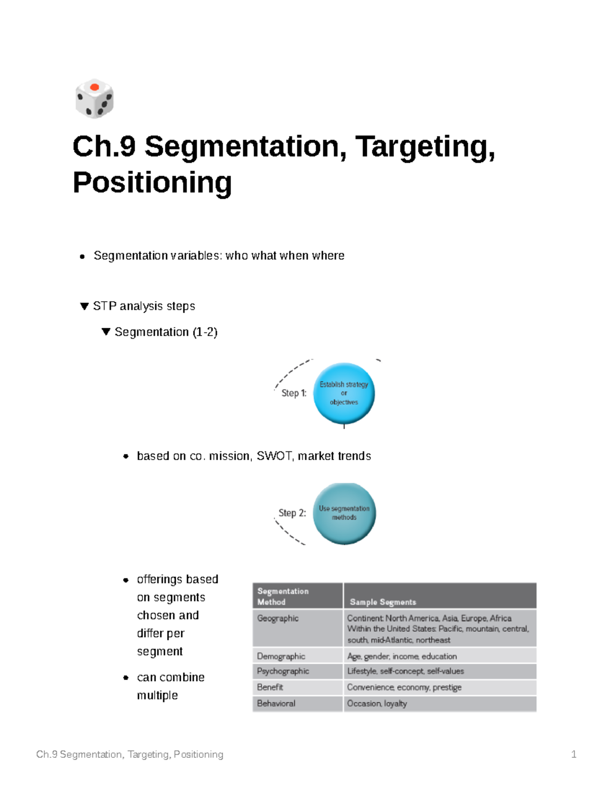 Ch - Randy Stuart - ¢ Ch Segmentation, Targeting, Positioning Segmentation variables: who what ...